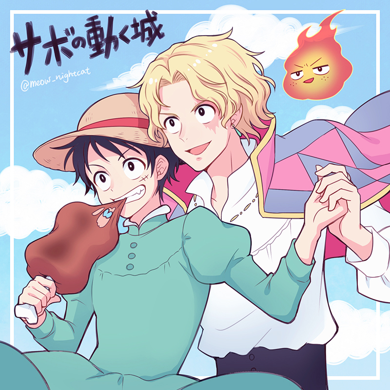 Safebooru - 2boys black eyes blonde hair cape dress earrings eating ...