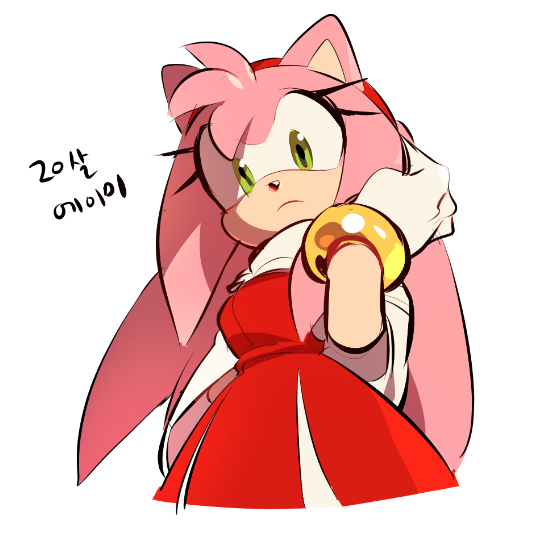 Safebooru - 1girl amy rose animal ears animal nose bracelet breasts closed mouth dress eyelashes ...