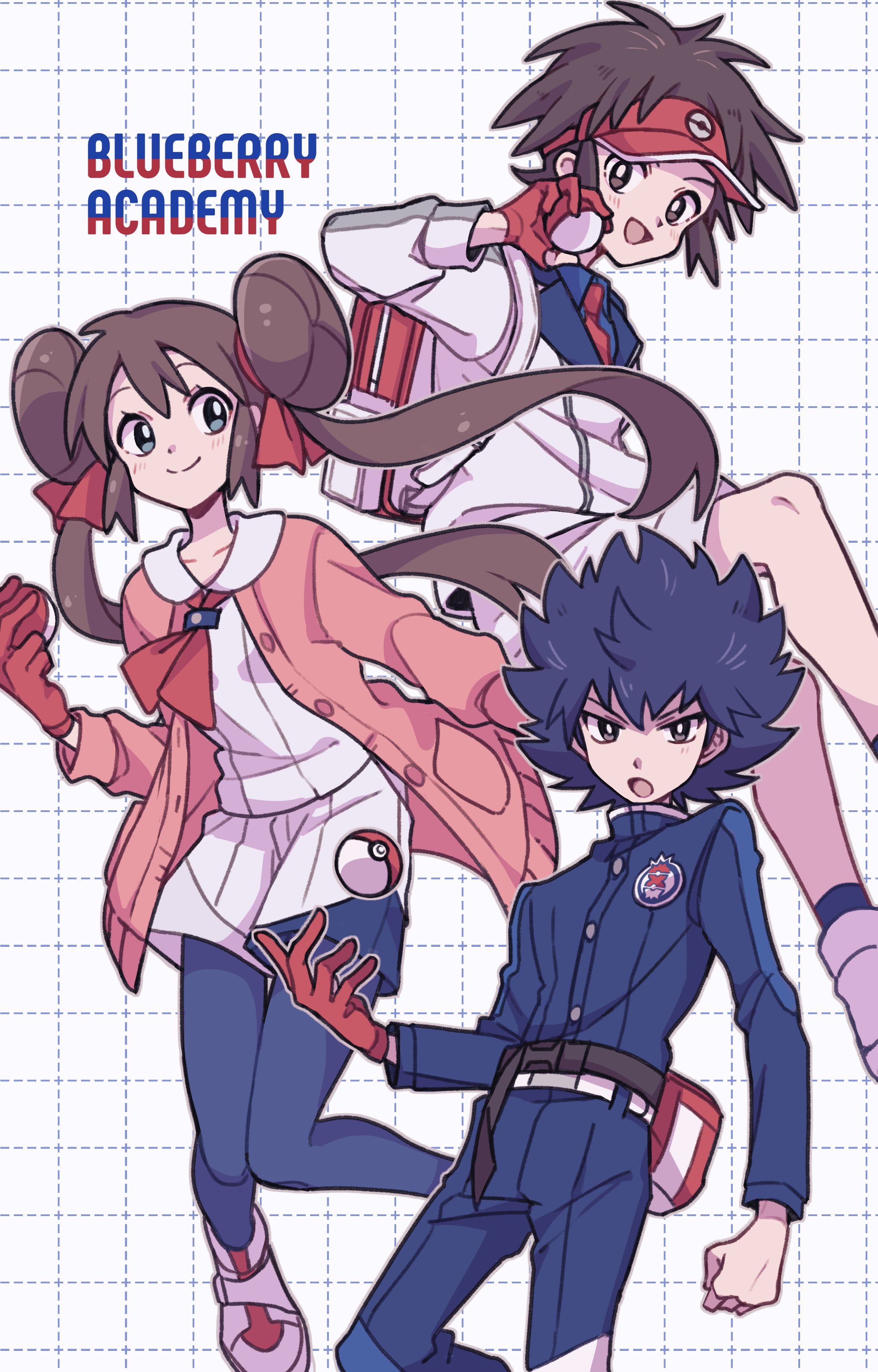 Safebooru - 1girl 2boys 64ibon absurdres alternate costume belt belt buckle blue jacket blue ...