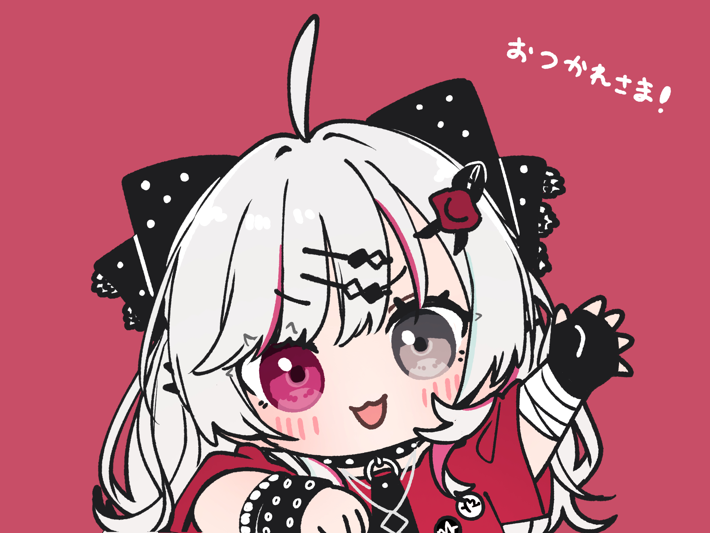Safebooru - 1girl :3 ahoge bandaged arm bandages black bow black choker black gloves blush bow ...