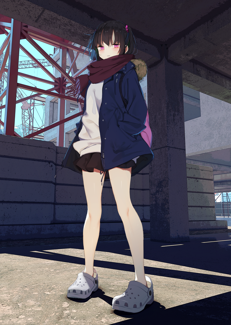 Safebooru - 1girl bare legs bare legs girl (kamizaki hibana) black hair black skirt blue jacket ...