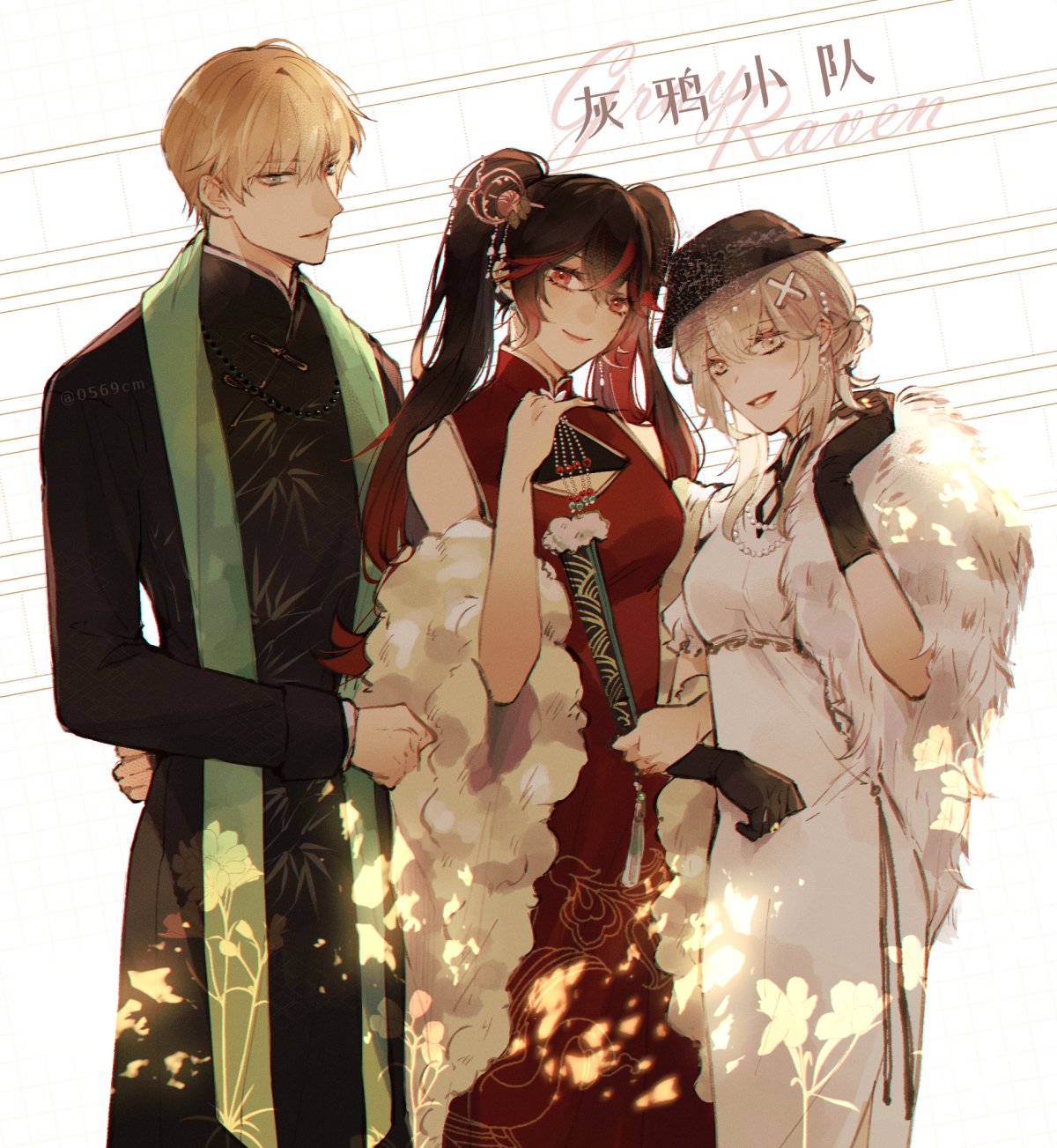 Safebooru - 1boy 2girls black gloves black hair black headwear blonde hair blue eyes cassock ...