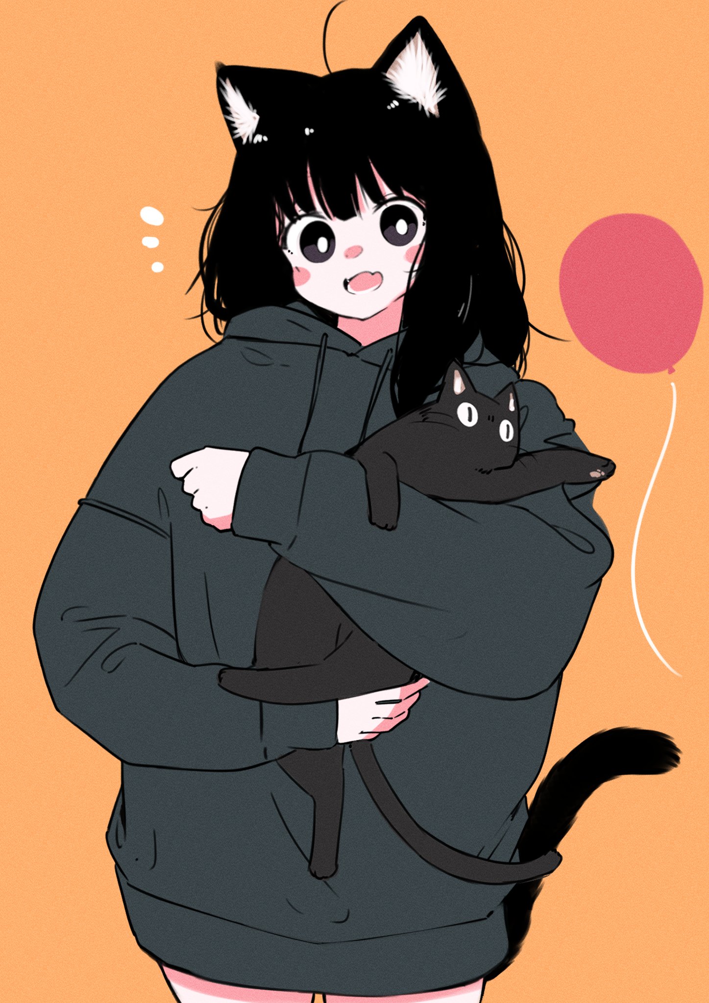 Safebooru - 1girl ahoge animal animal ear fluff animal ears balloon black cat black eyes black ...