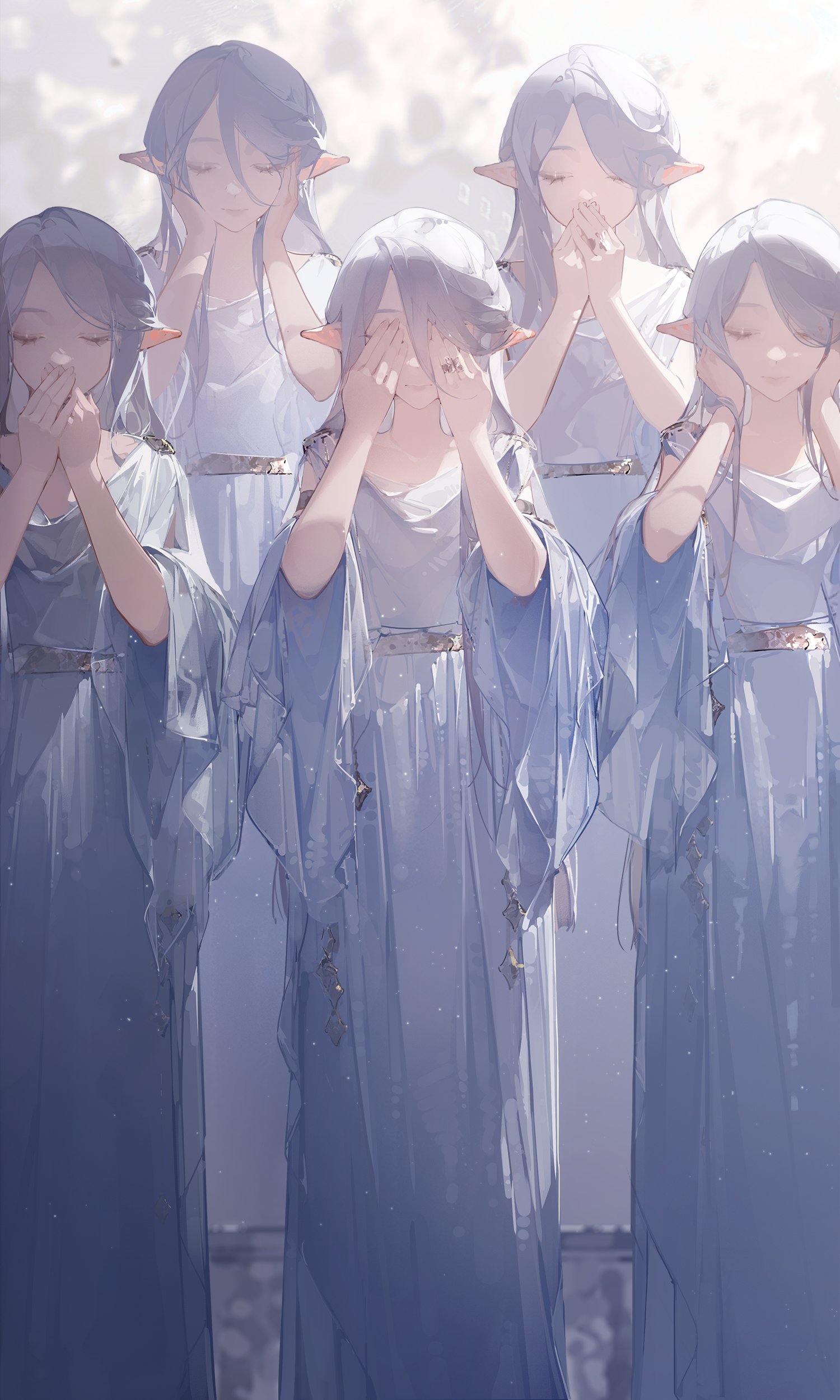Safebooru - 5girls absurdres blue dress clone closed eyes closed mouth collarbone commentary ...