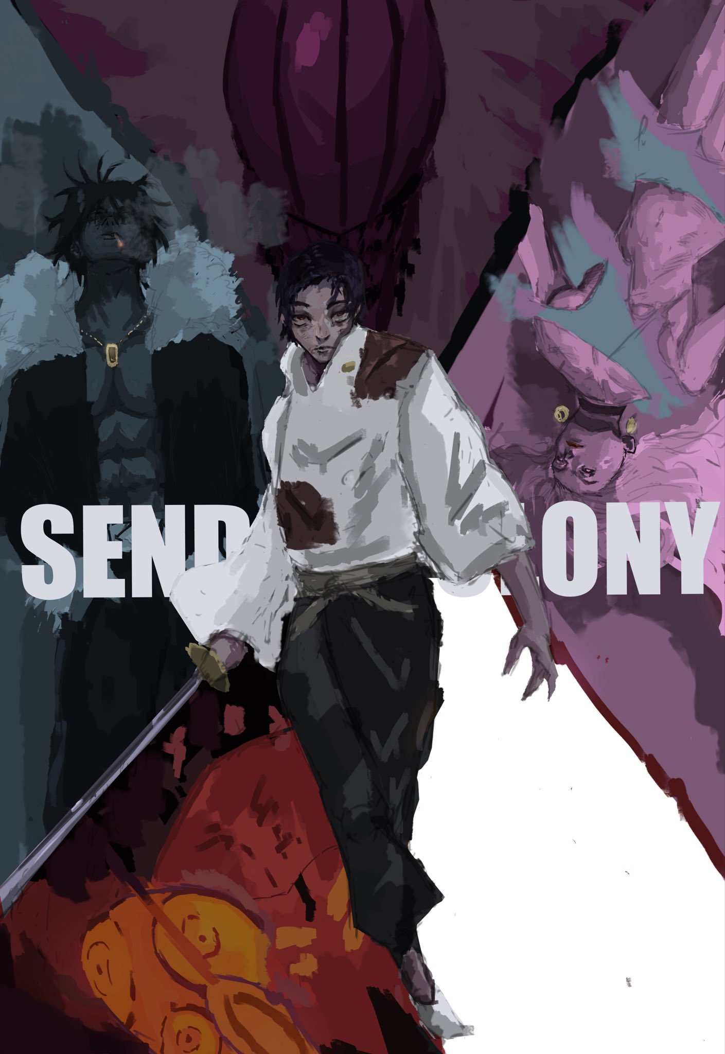 Safebooru - 1girl abs black hair black pants blood blood on clothes bug ...