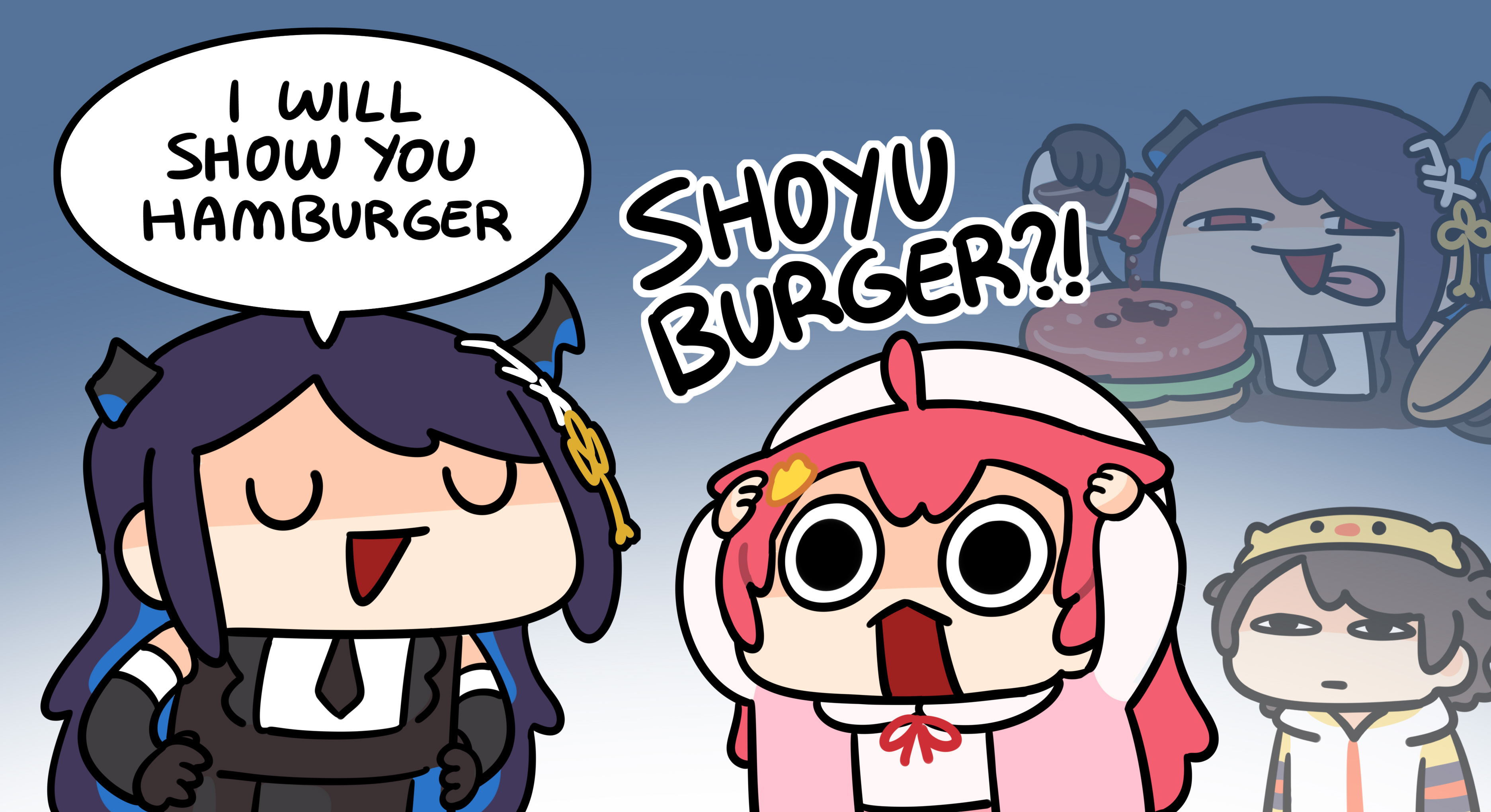 Safebooru - 3girls absurdres ahoge arms up asymmetrical horns beret ...