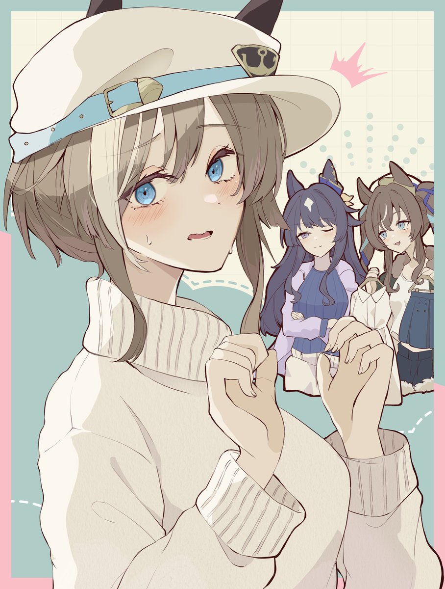 Safebooru - 3girls alternate costume animal ears beret black hair blue eyes breasts brown hair ...