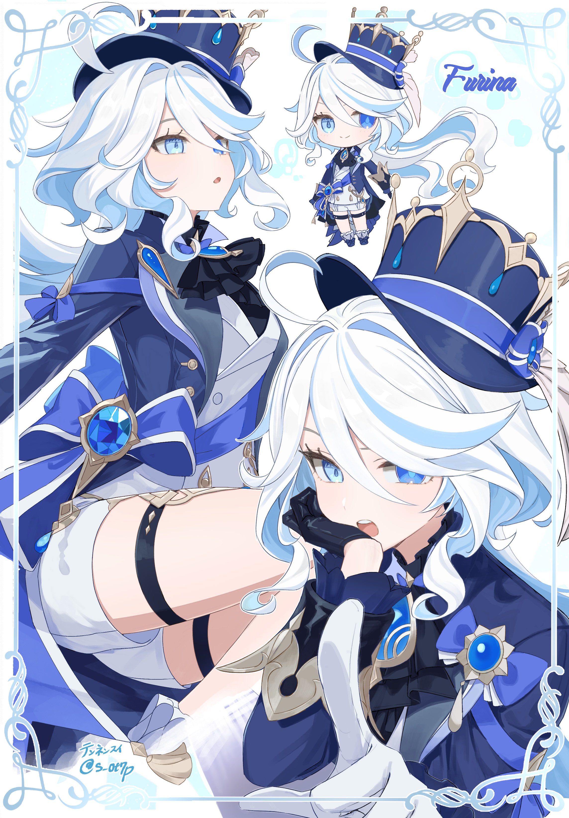 Safebooru - 1girl absurdres ascot asymmetrical gloves black ascot black gloves blue eyes blue ...