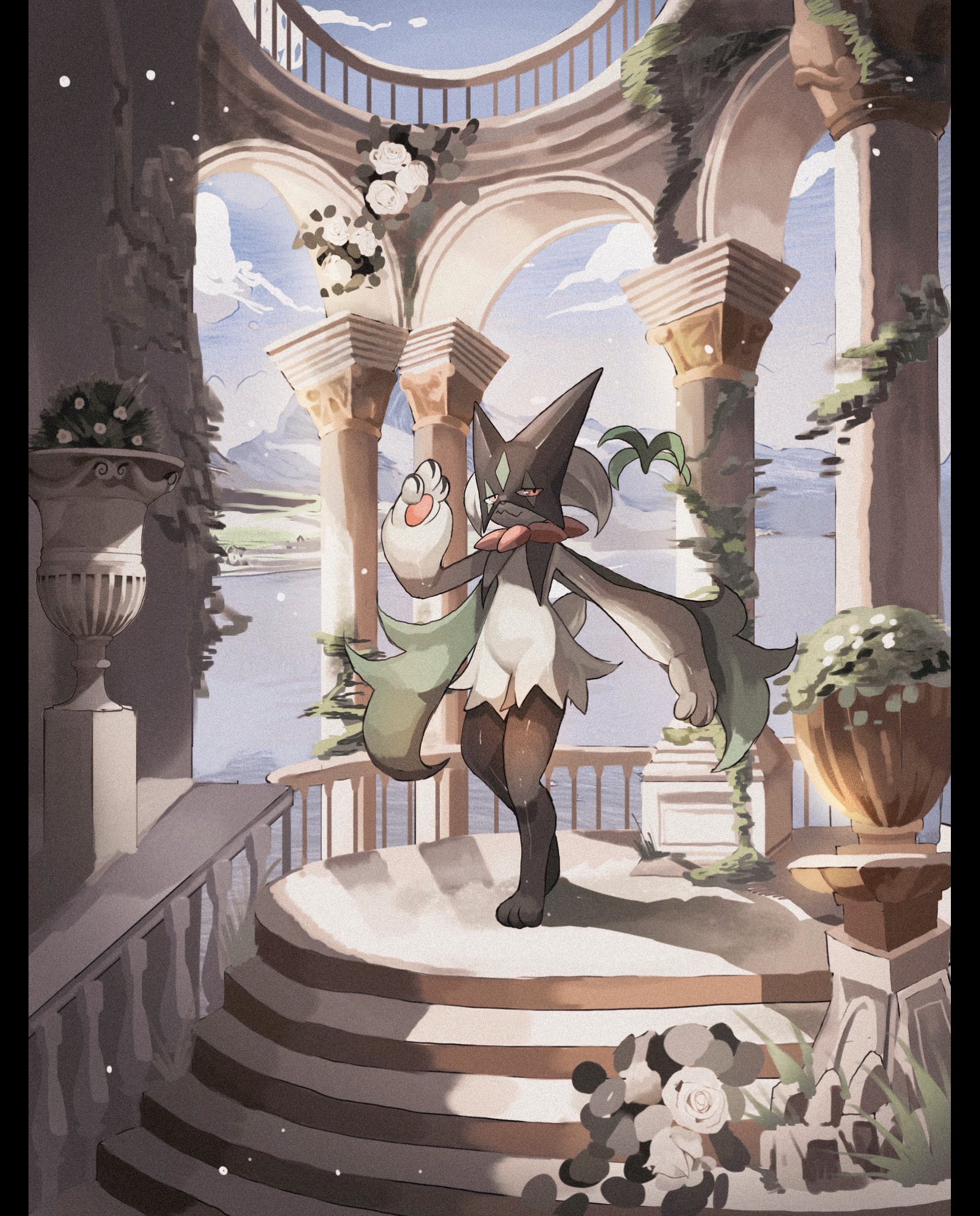 Safebooru - animal focus arch blue sky clouds commentary request fence ...