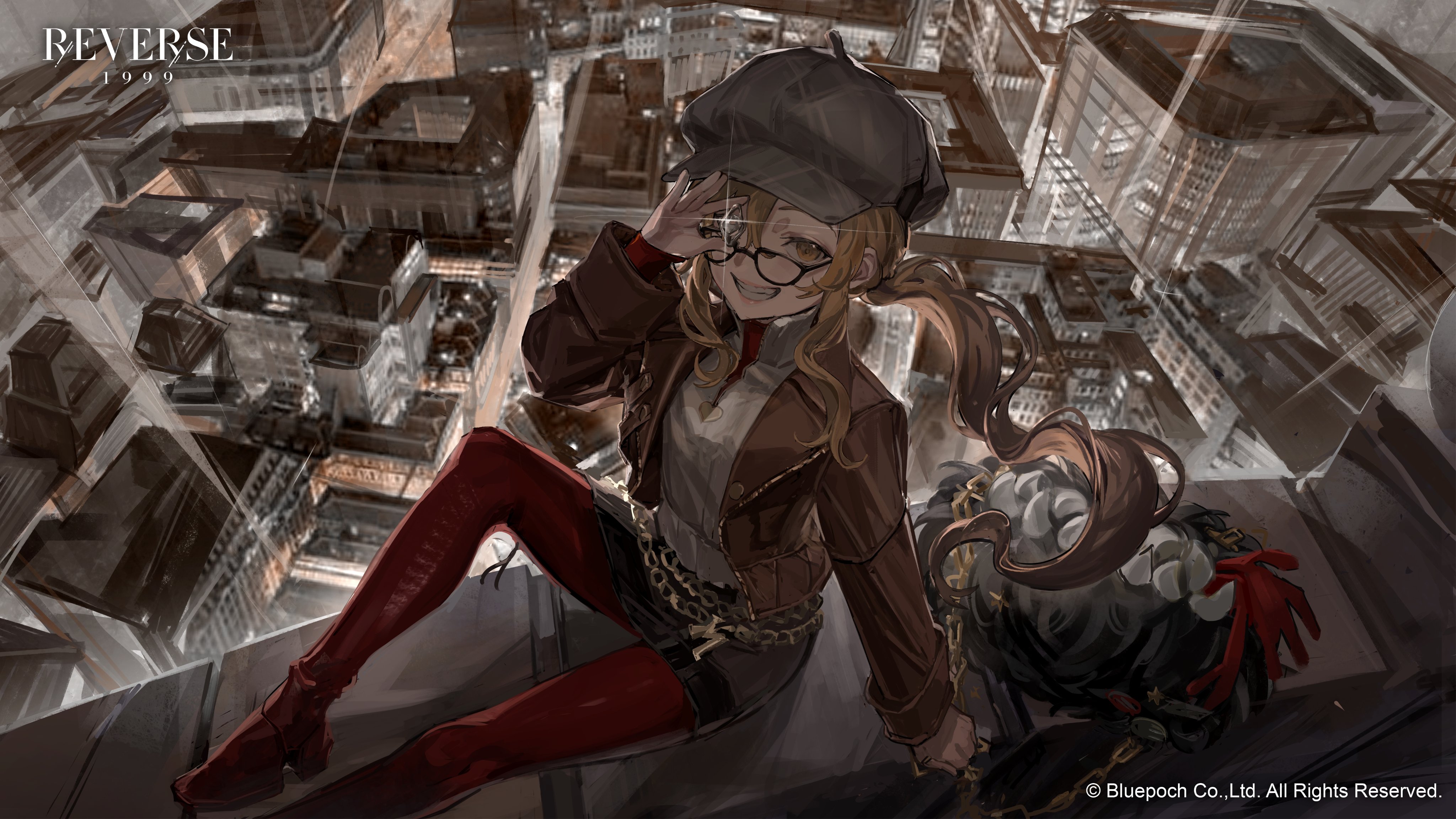 Safebooru - 1girl absurdres bag black-framed eyewear black skirt brown ...