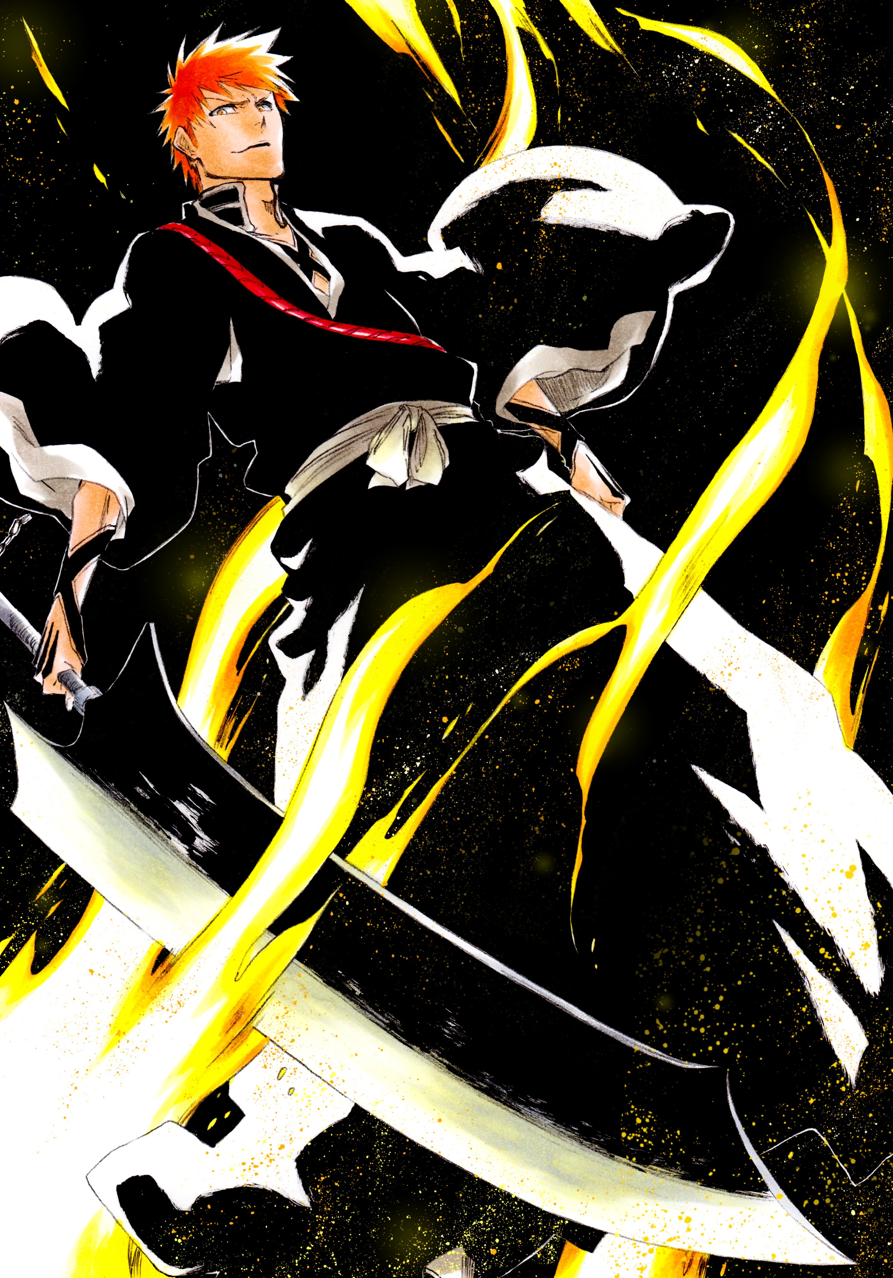 Safebooru - 1boy absurdres adam's apple aura black background black ...