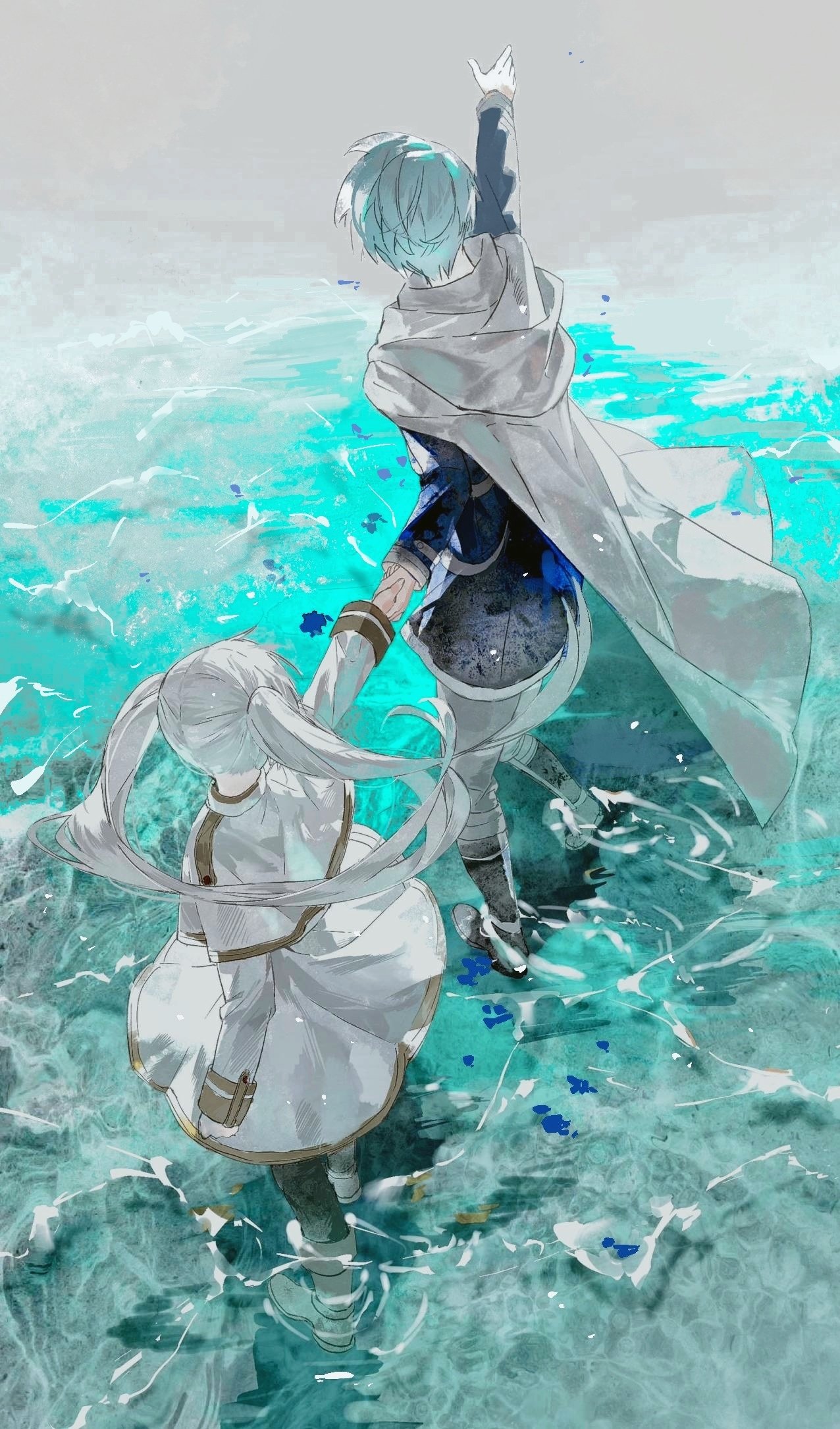 Safebooru - 1boy 1girl black dress blue hair capelet cloak dress ...