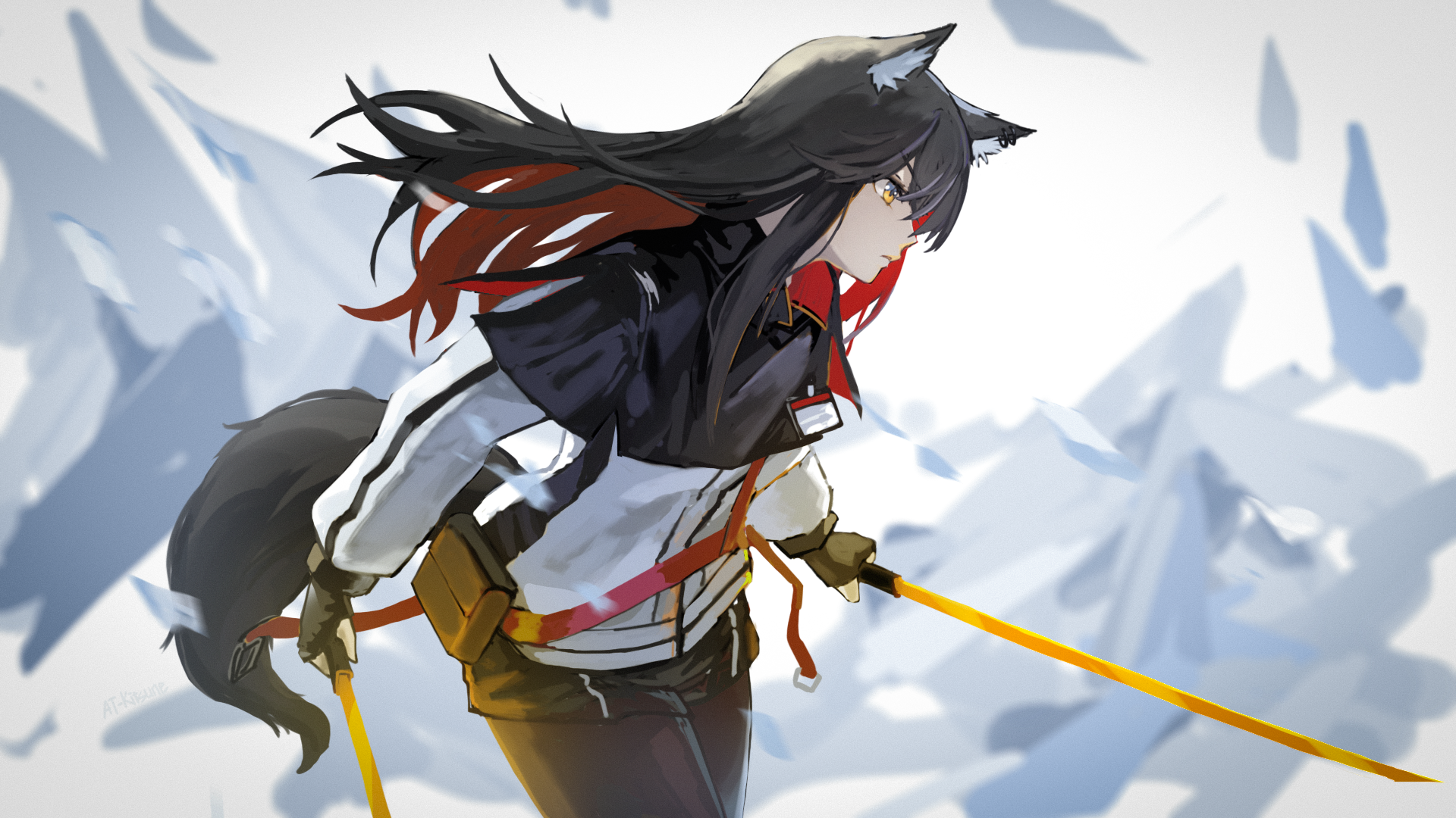 Safebooru - 1girl animal ears arknights black gloves black hair black ...