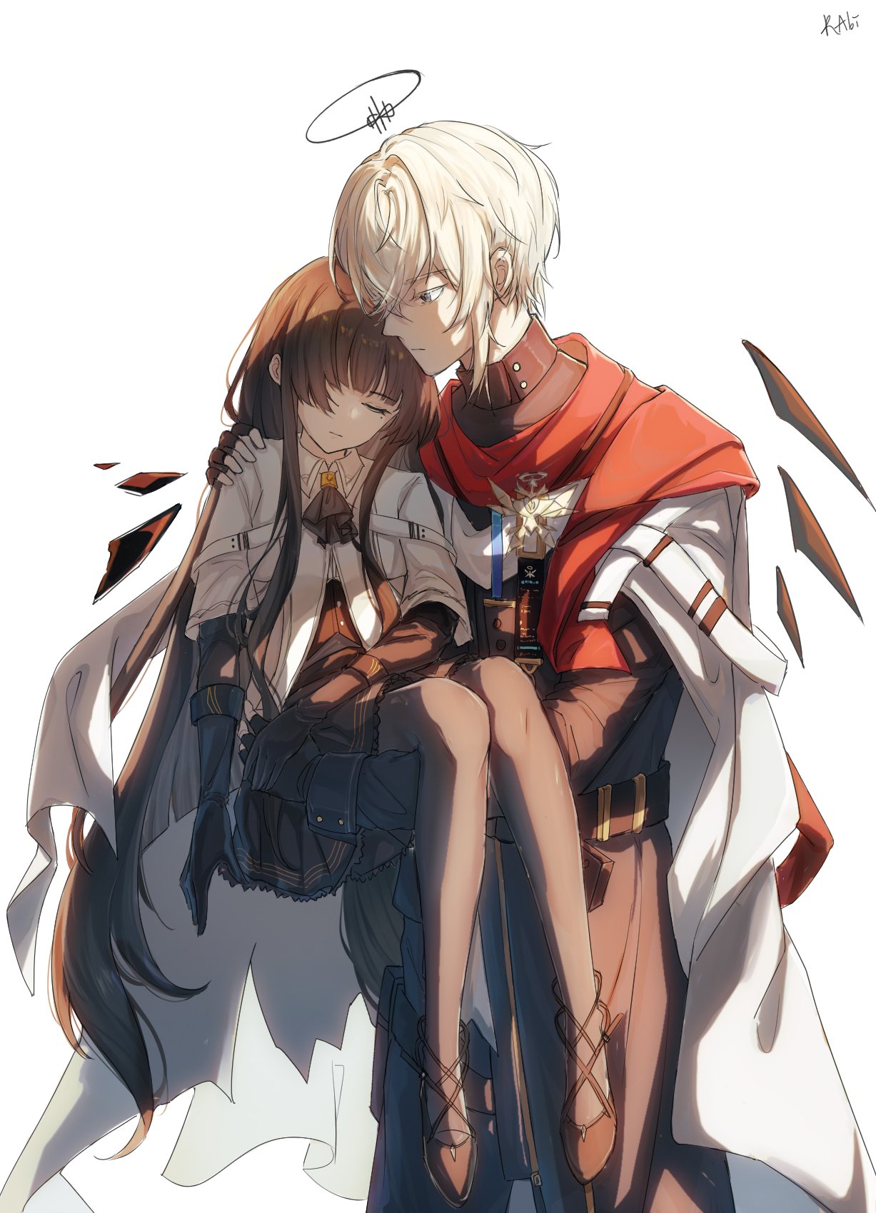 Safebooru - 1boy 1girl aged down arknights arm rest artist name ascot ...