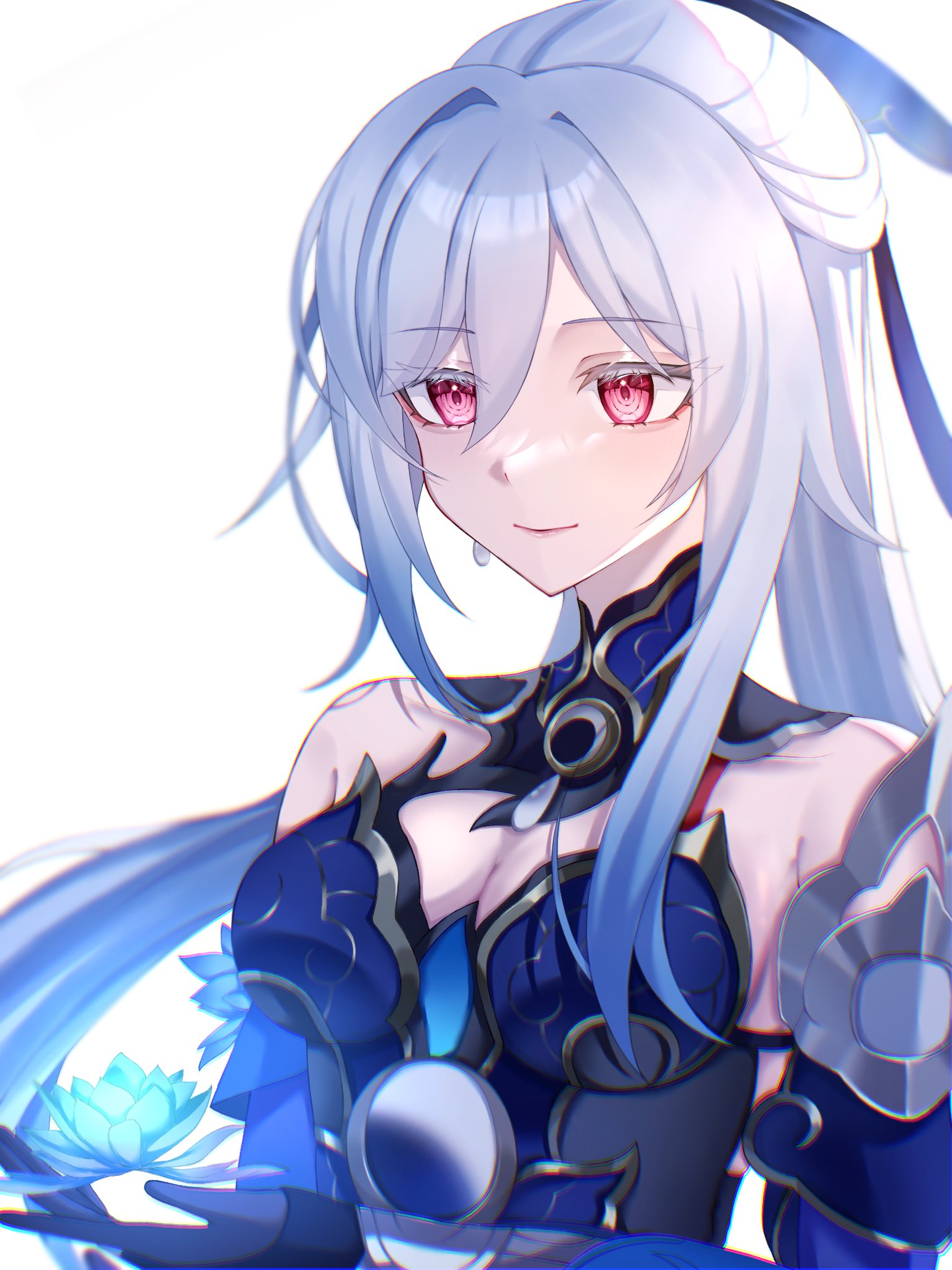 Safebooru - 1girl bare shoulders black gloves blue sleeves detached sleeves flower gloves high ...