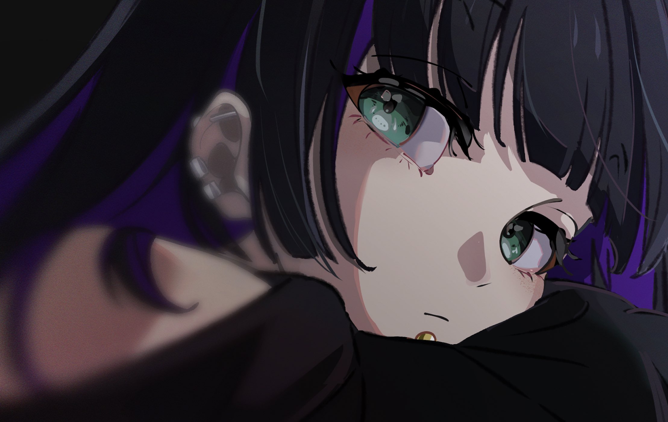 Safebooru - 1girl black dress black hair blurry bocchi the rock! chin ...
