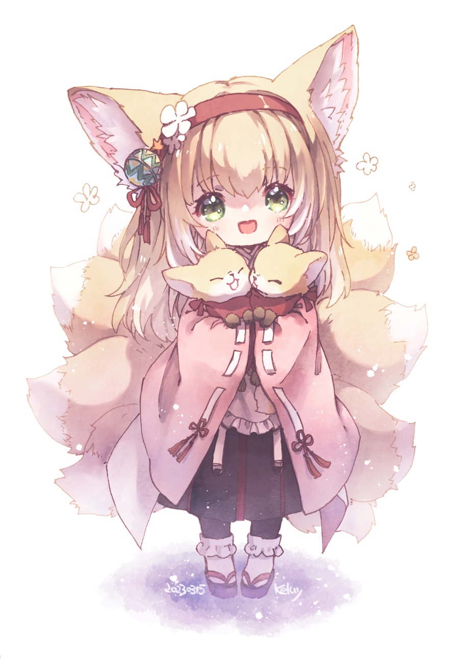 Safebooru - 1girl :d animal animal ears apron arknights artist name black hakama black skirt ...
