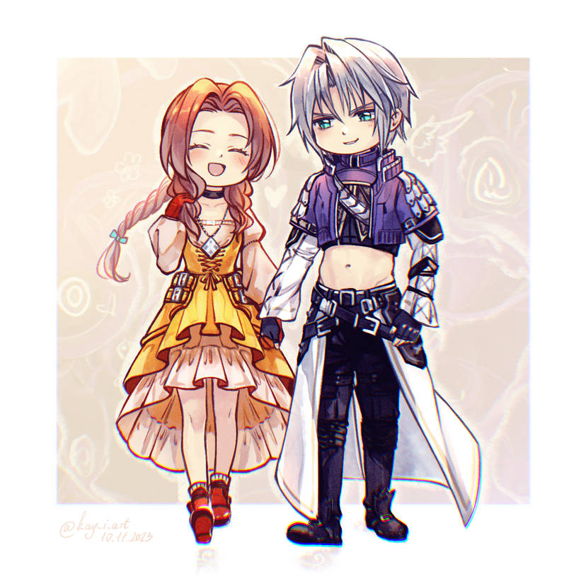 Safebooru - 1boy 1girl aerith gainsborough belt belt buckle black belt black choker black ...