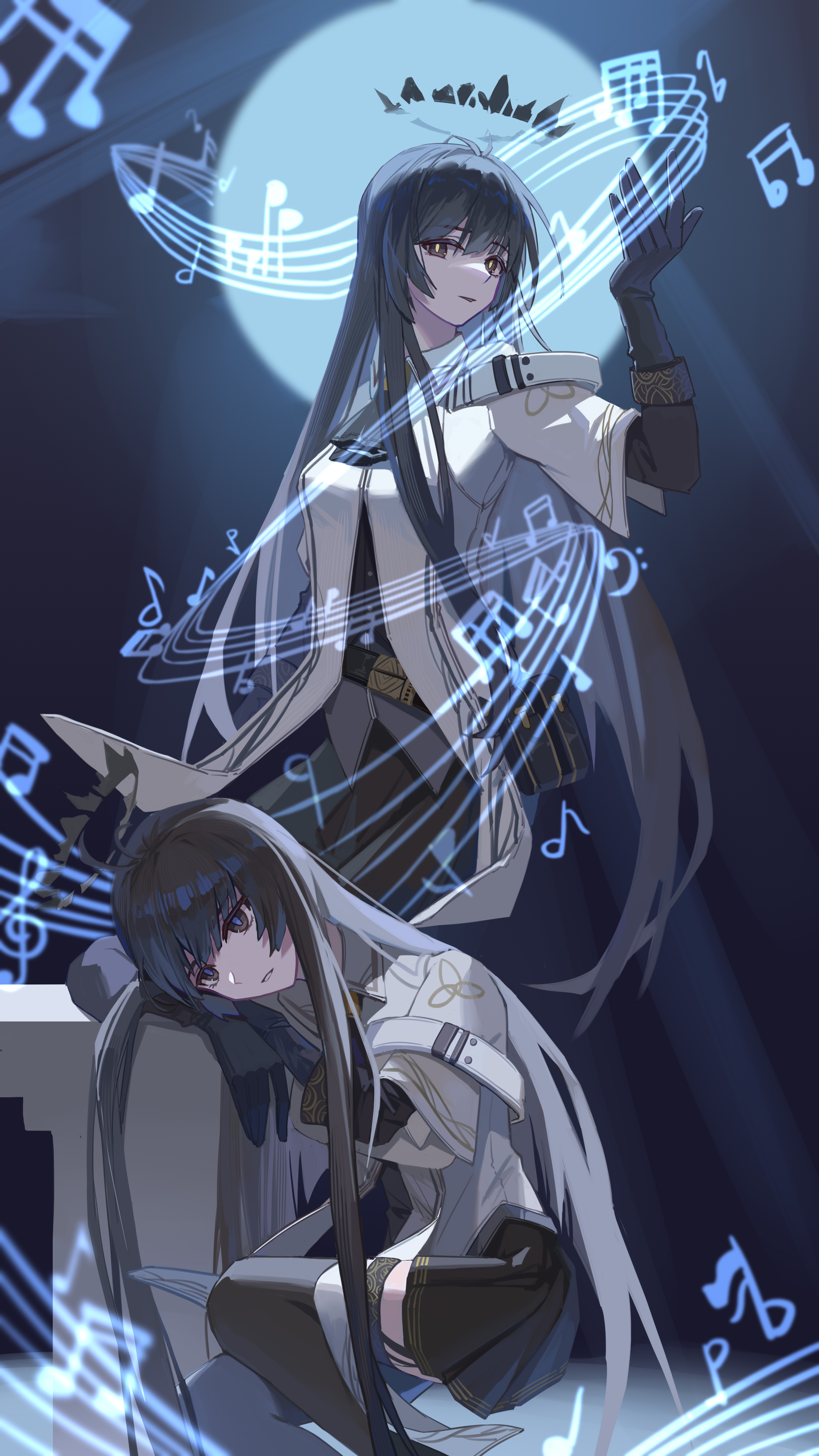 Safebooru - 2girls absurdres antenna hair arknights arm rest ascot belt belt buckle black ascot ...