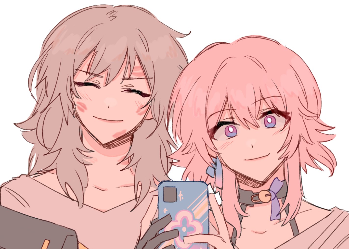 Safebooru - 2girls black choker black gloves blue ribbon bright pupils choker closed eyes closed ...