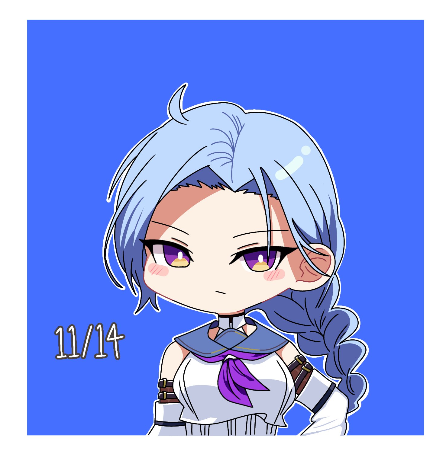 Safebooru - 1girl :/ ahoge arm at side arm belt assault lily belt black belt blue background ...