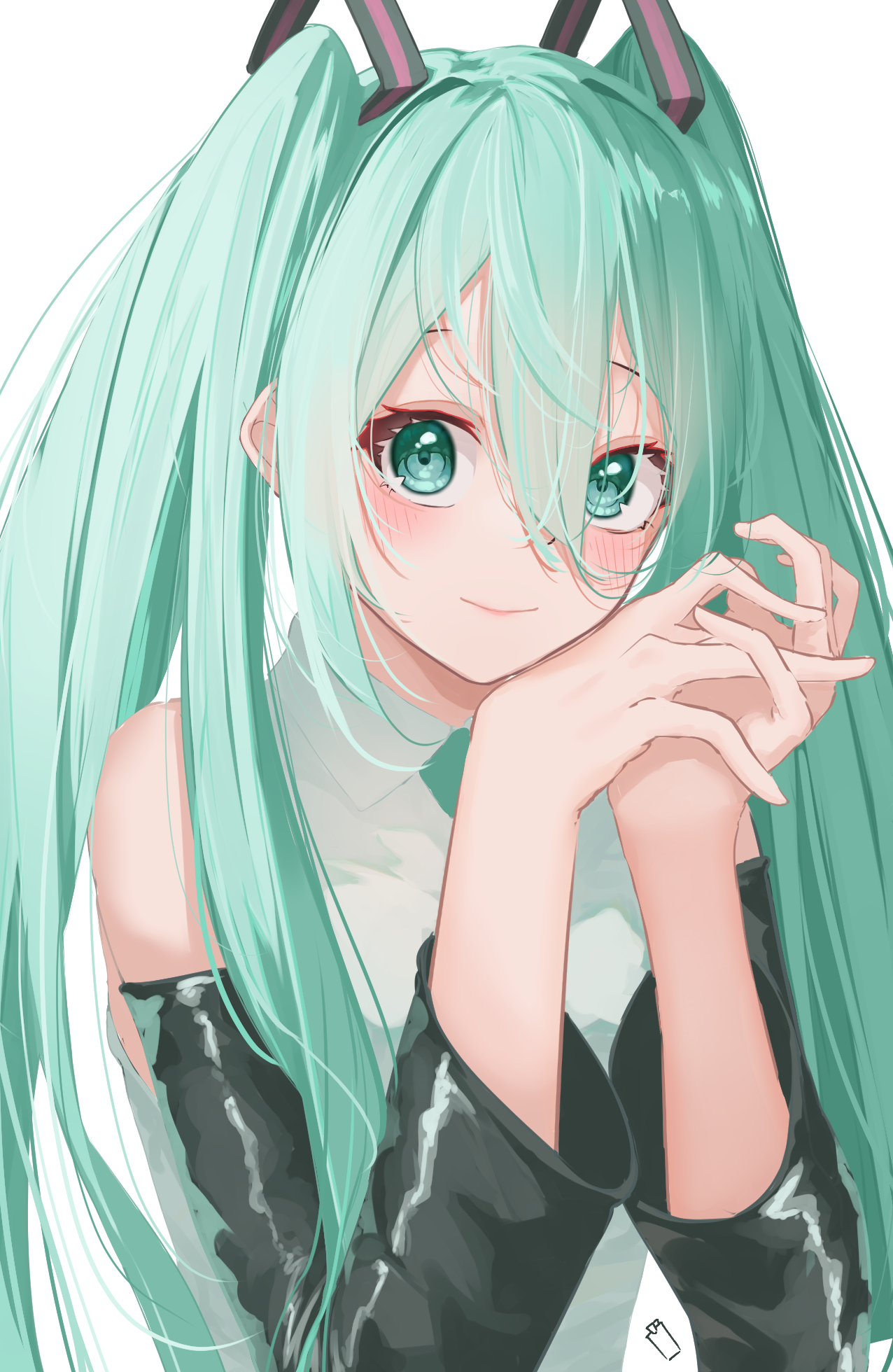 Safebooru - 1girl aqua eyes aqua hair aqua necktie blue eyes blue hair blush hair between eyes ...