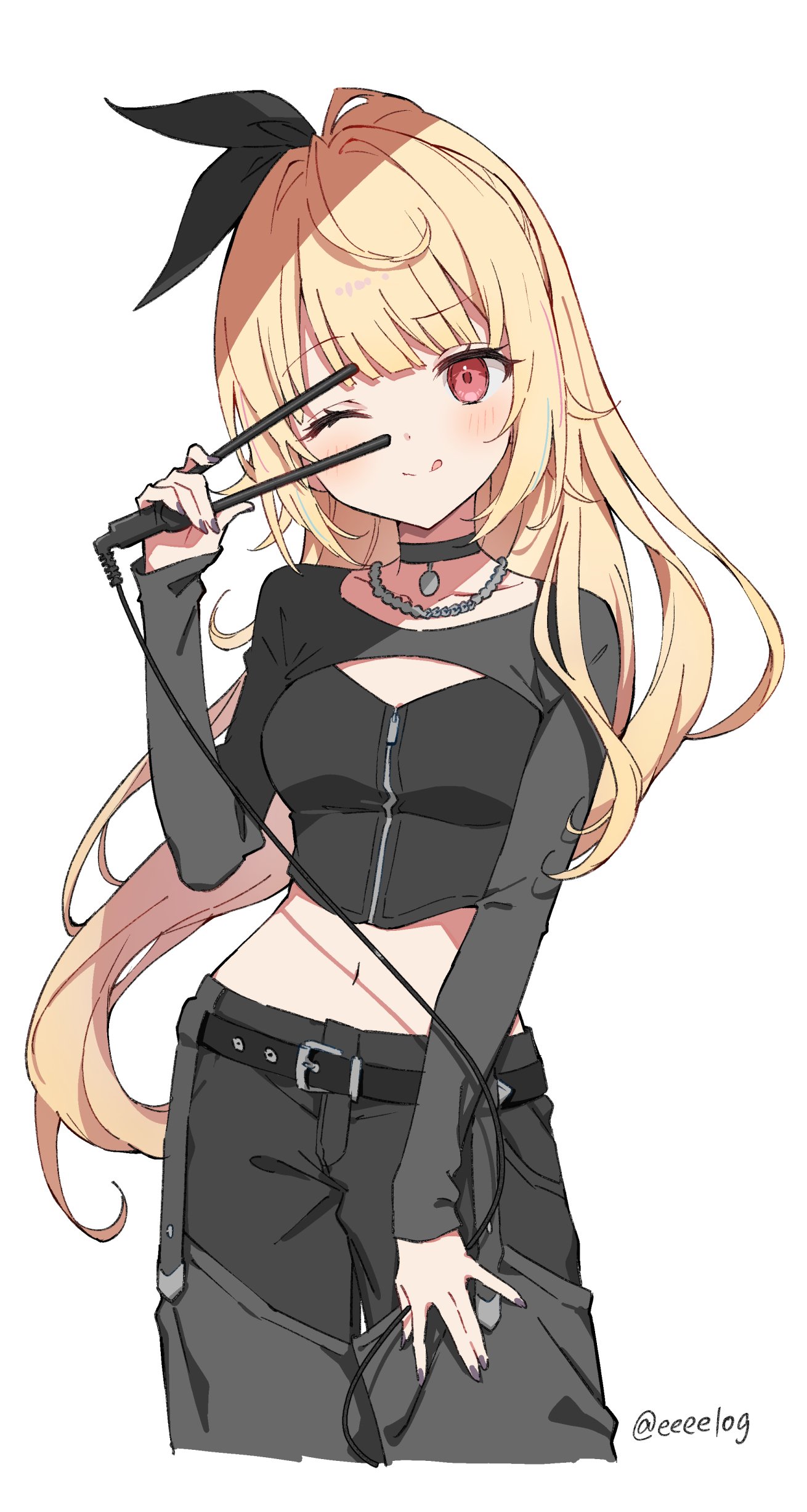 Safebooru - 1girl absurdres ahoge blonde hair blush breasts choker collarbone h (eitilog) hair ...