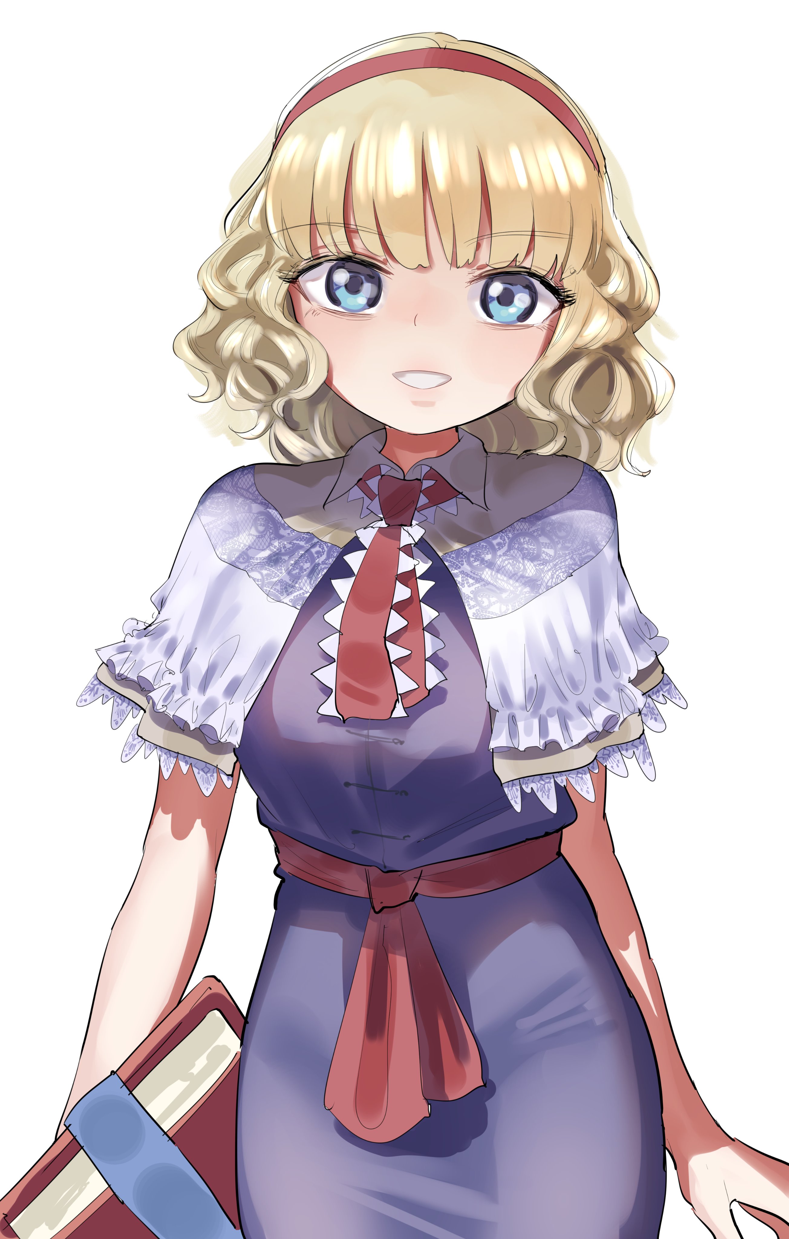 Safebooru - 1girl absurdres alice margatroid blonde hair blue dress blue eyes blunt bangs book ...