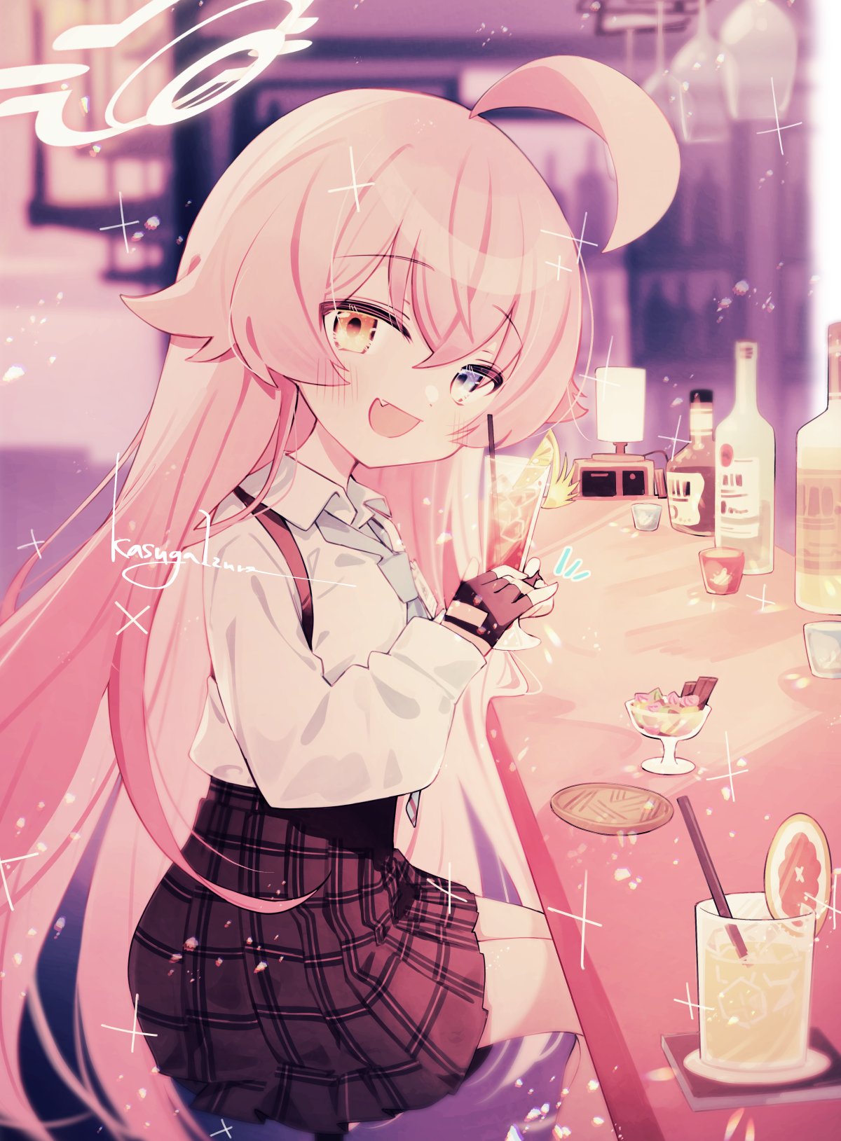 Safebooru - 1girl ahoge artist name bar stool black gloves black skirt blue archive blue eyes ...