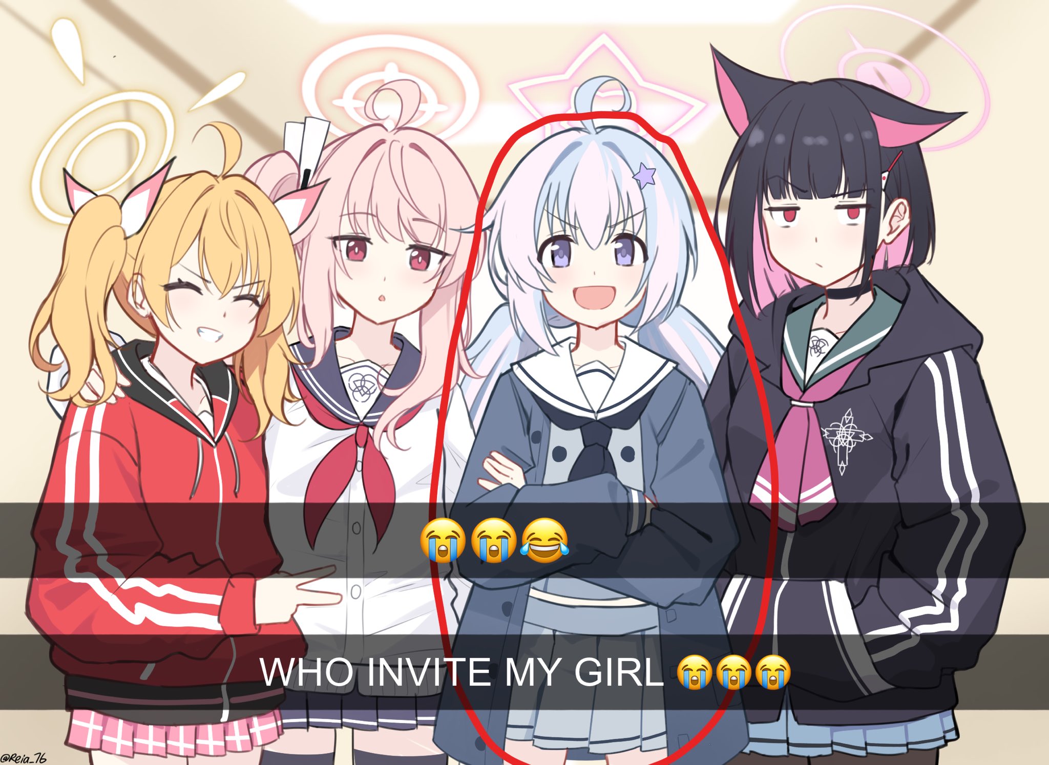 Safebooru - 4girls ahoge animal ears black choker black hair black jacket black neckerchief ...