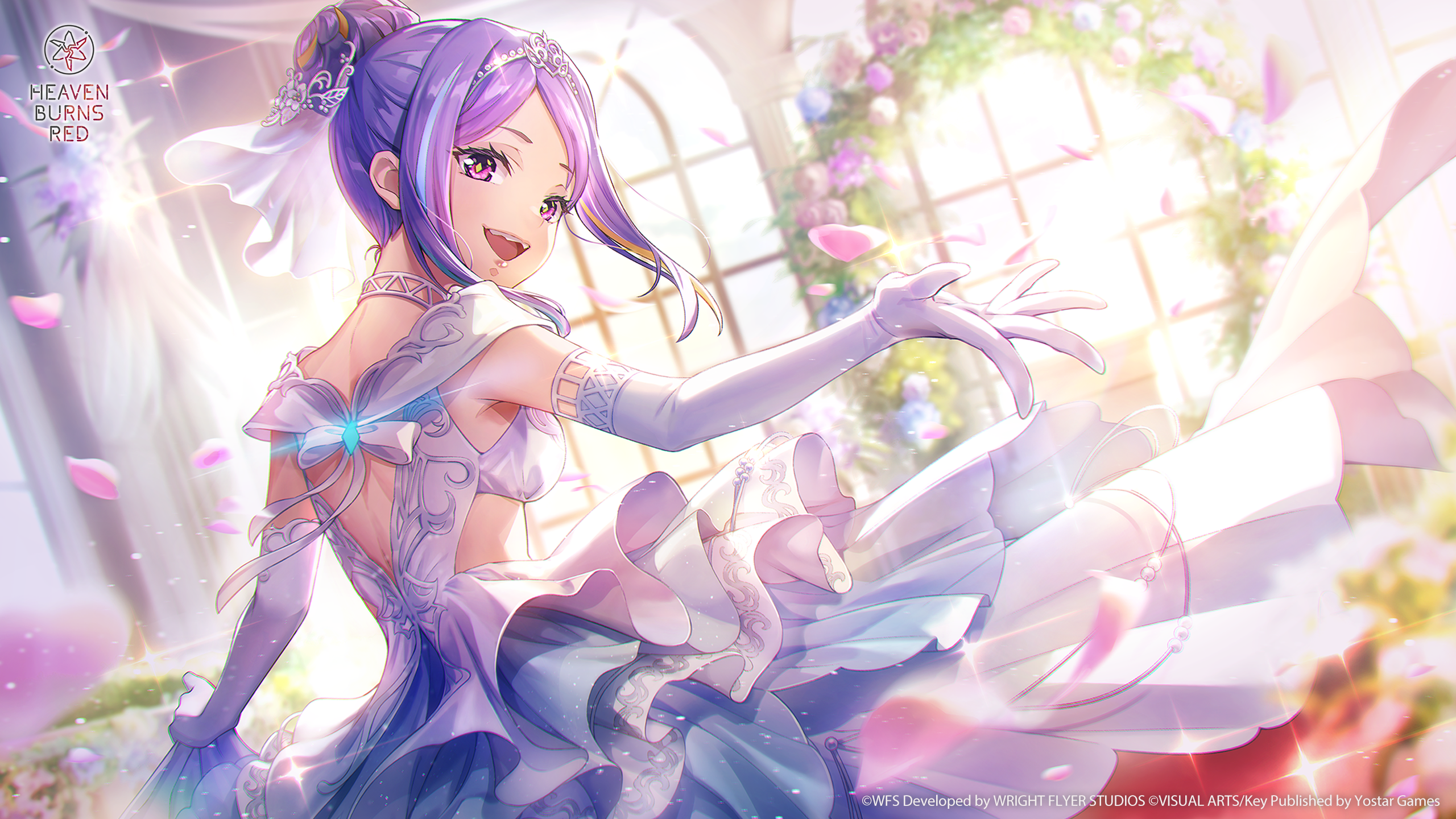 Safebooru - 1girl :d back back bow backlighting bare shoulders blonde ...