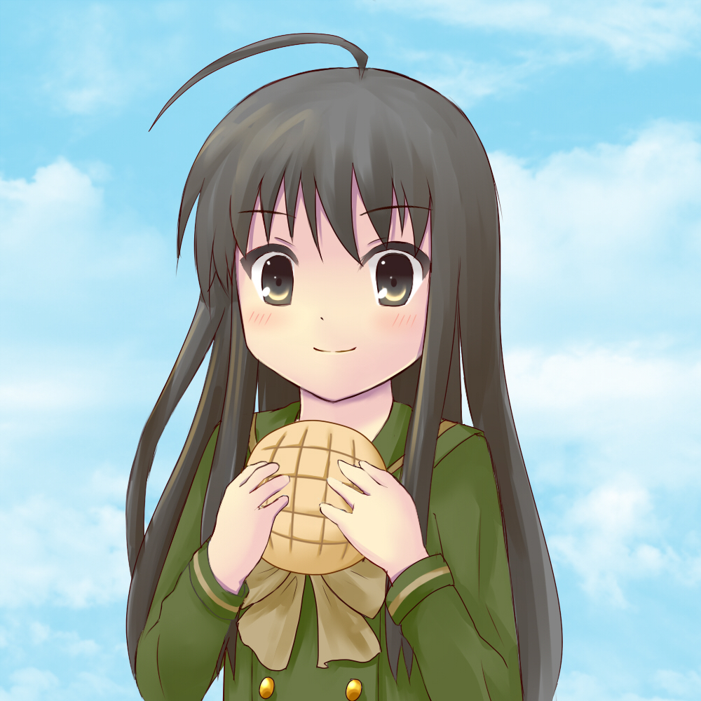 Safebooru - ahoge black eyes black hair long hair melon bread school ...