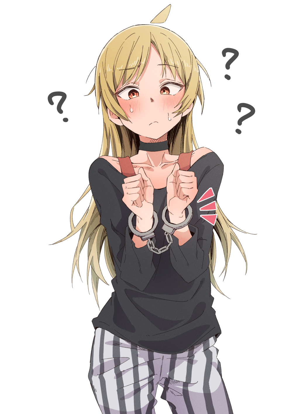 Safebooru - 1girl ? ahoge black choker black pants black shirt blonde hair blush bocchi the rock ...