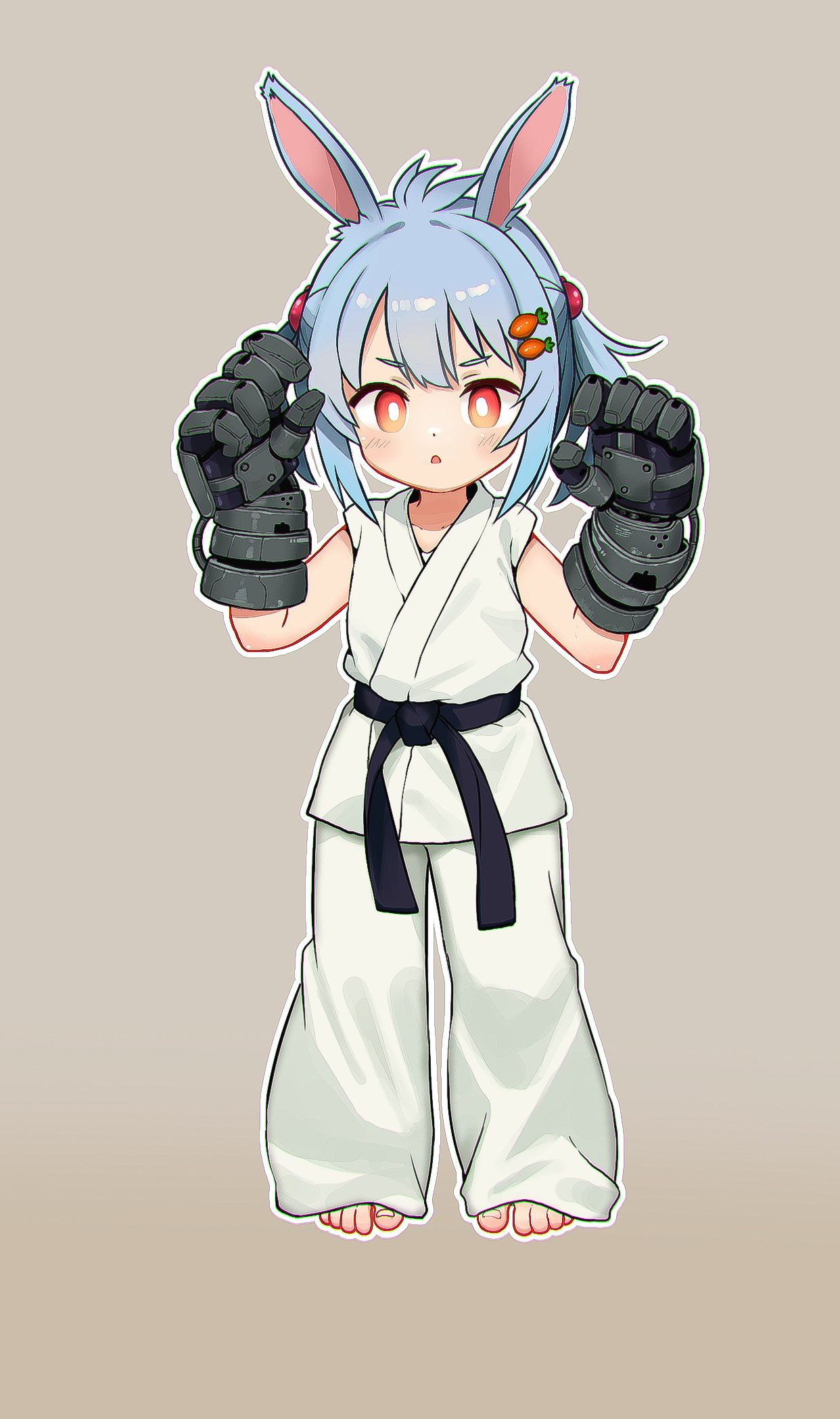 Safebooru - 1girl :o animal ears barefoot belt black belt blue hair chromatic aberration ...