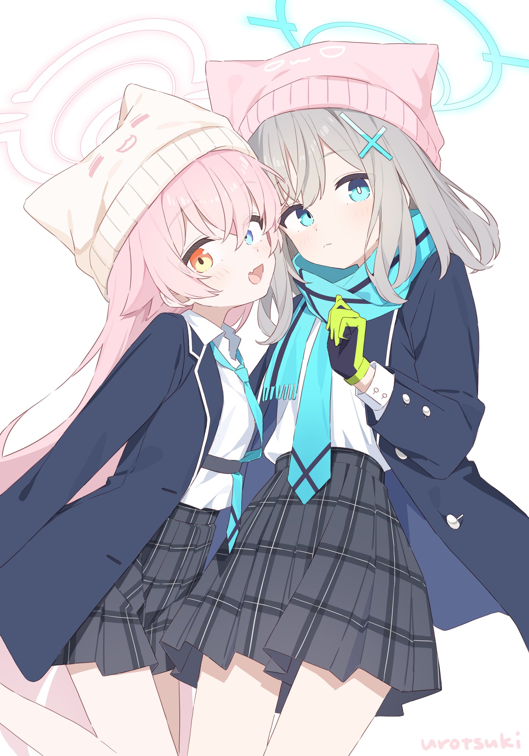 Safebooru - 2girls :d absurdres animal ear headwear black skirt blazer blue archive blue eyes ...