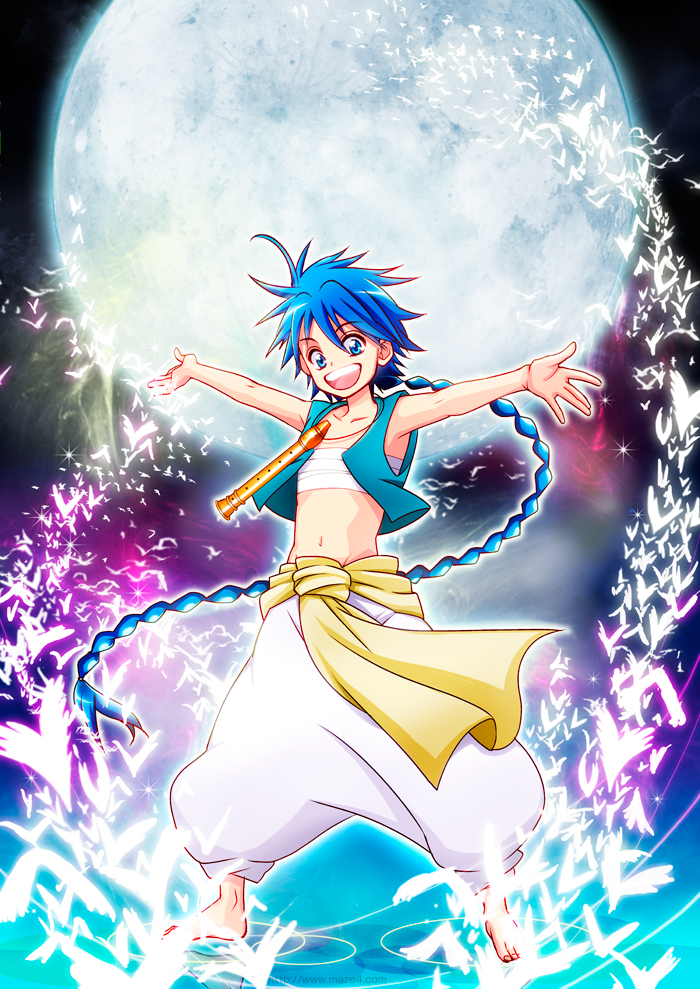 Safebooru - 1boy aladdin (magi) arabian clothes barefoot blue eyes blue ...