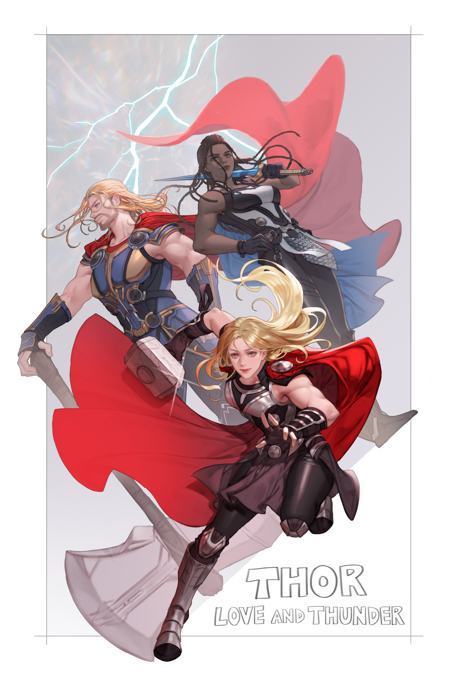 Safebooru - 1boy 2girls arm armor arm up armor armored boots arms up beard belt black belt black ...