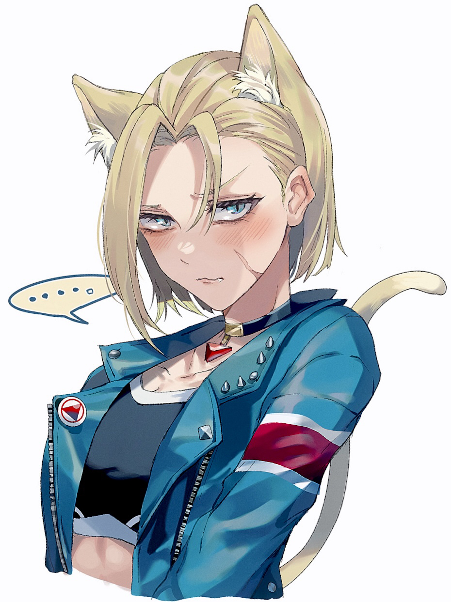 Safebooru - angry animal ears blonde hair blue eyes blue jacket blush cammy white cat ears cat ...