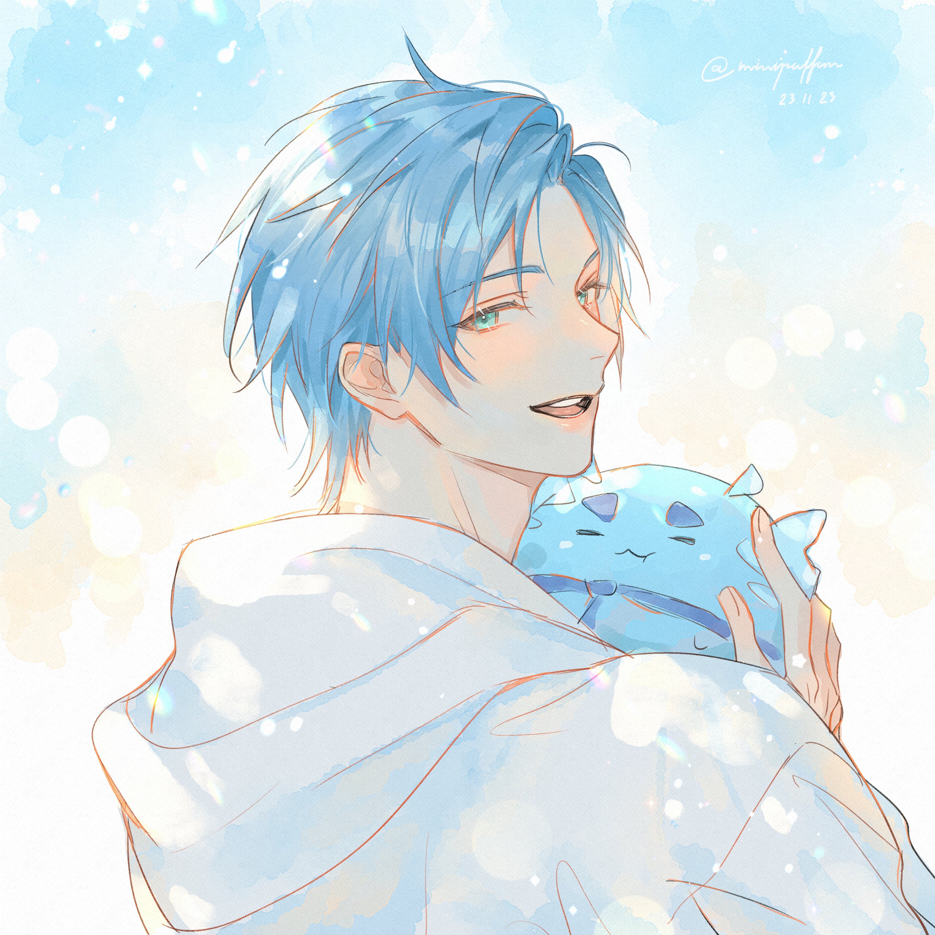 Safebooru - 1boy absurdres altventurer (regis altare) blue hair blush ...