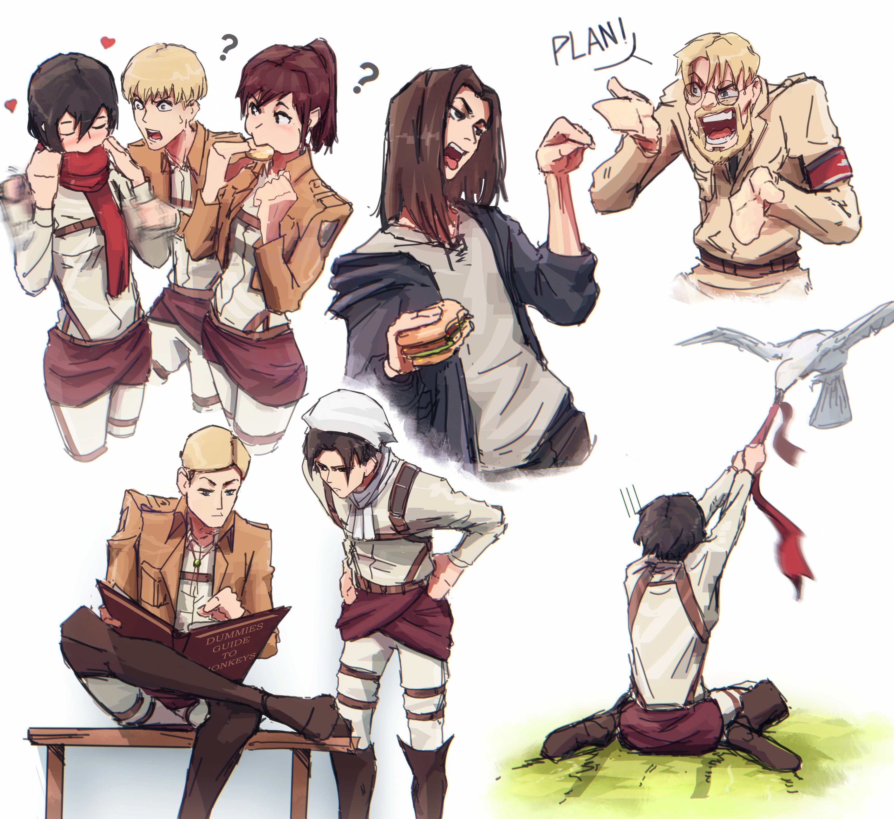 Safebooru - 2girls 5boys ? absurdres armin arlert bird blonde hair ...