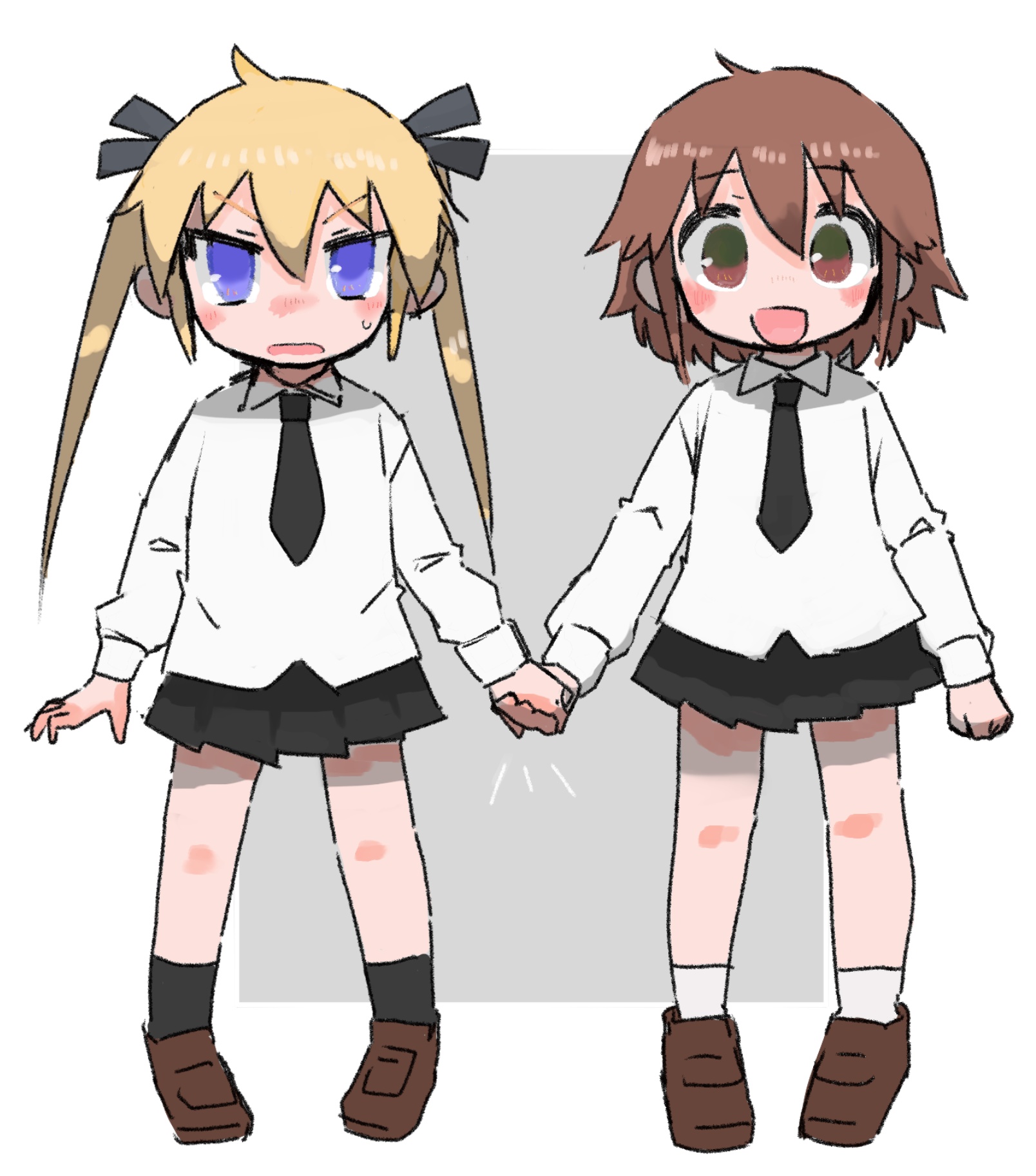 Safebooru - 2girls ahoge black necktie black ribbon black skirt black socks blonde hair blue ...