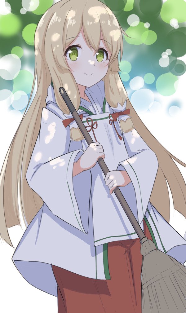 Safebooru - 1girl bamboo broom blonde hair blurry blurry background blush broom chihaya ...