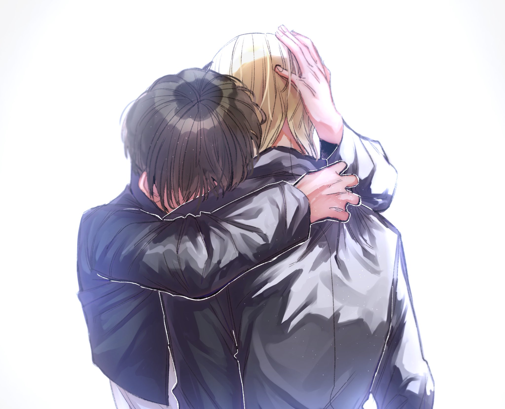 Safebooru - 2boys arms up black hair black jacket blonde hair haibara ...