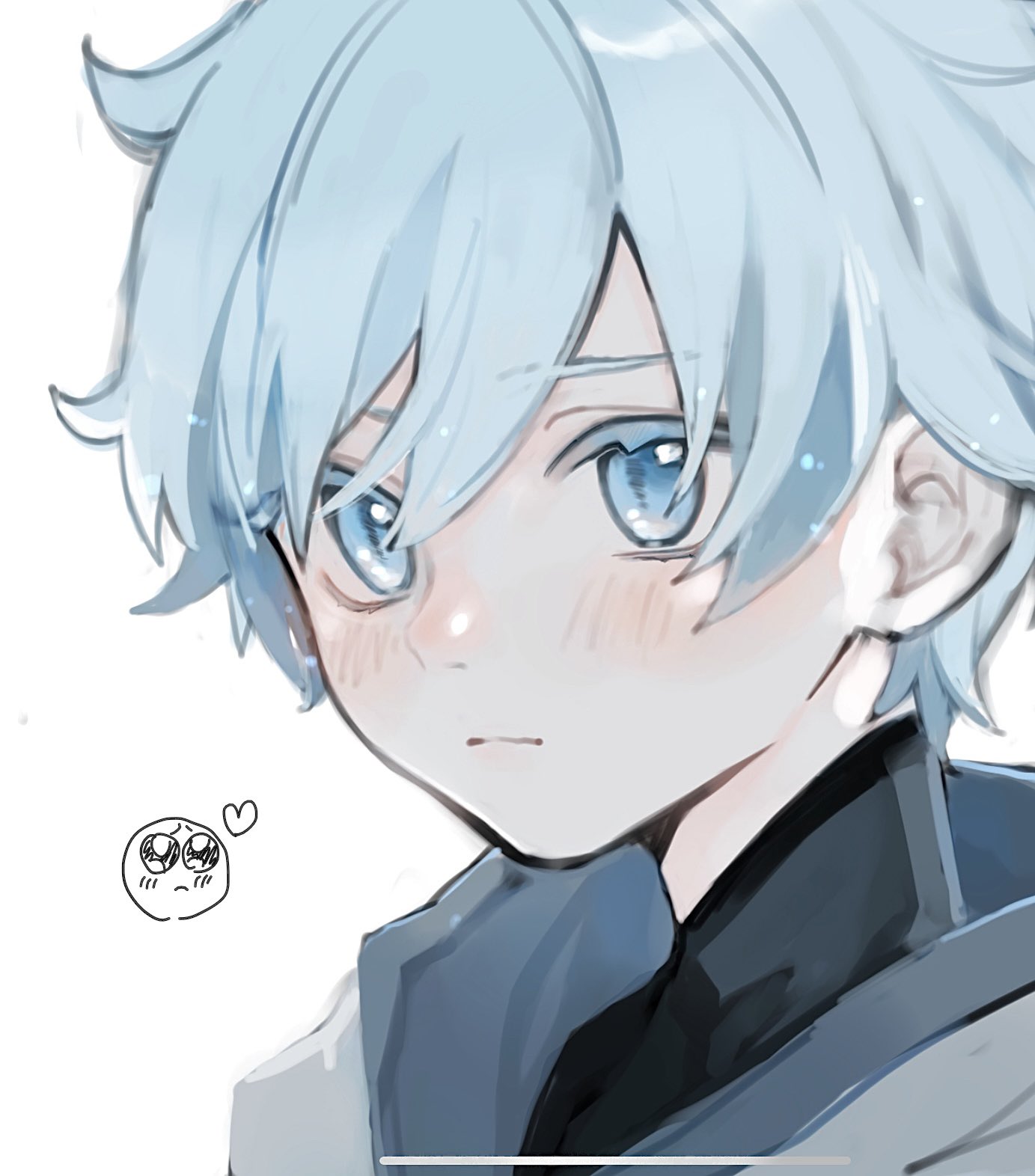 Safebooru - 1boy blue eyes blue hair blush chongyun (genshin impact) close-up closed mouth emoji ...