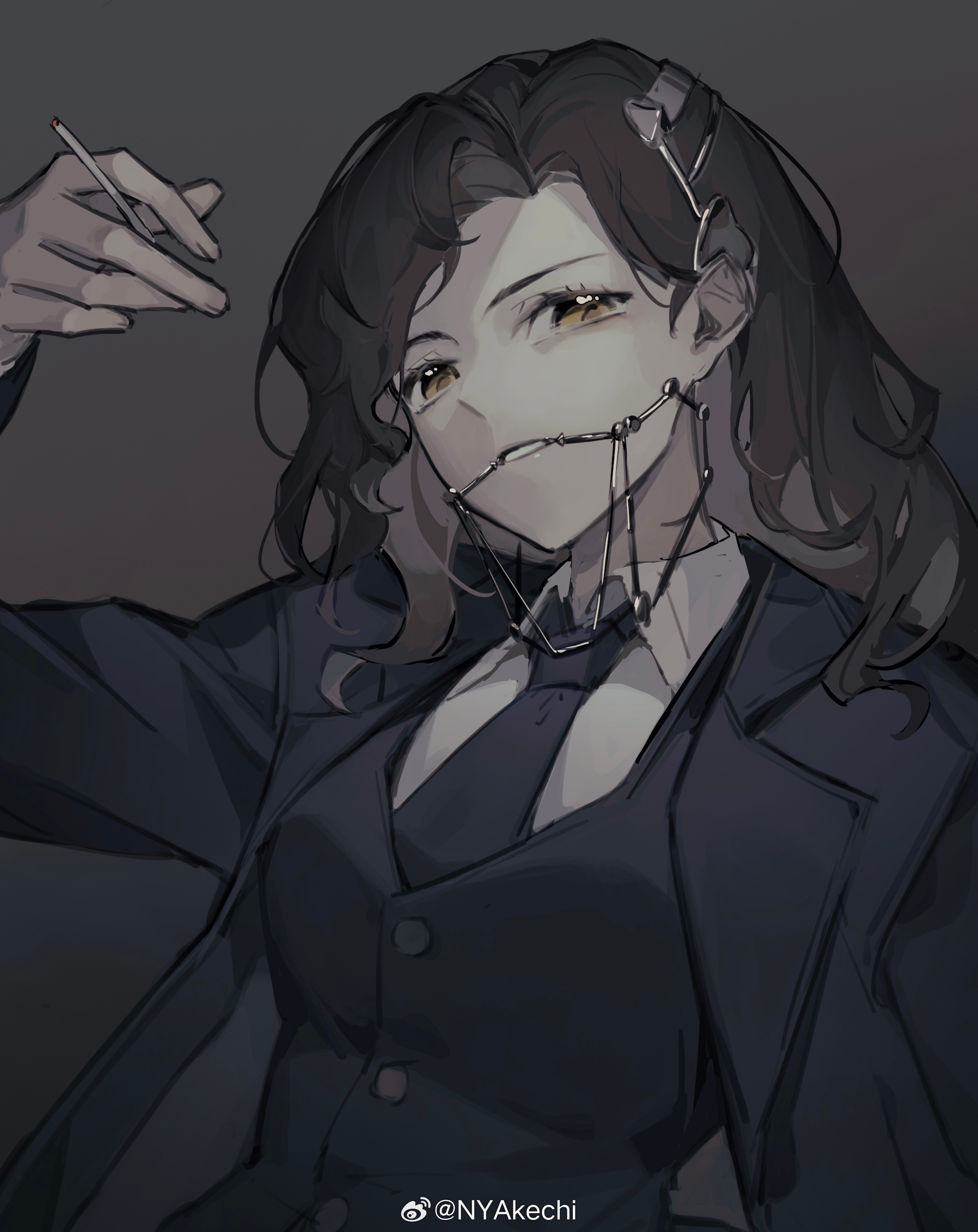 Safebooru - 1girl absurdres akechi (826988799) black jacket black necktie black suit blue eyes ...