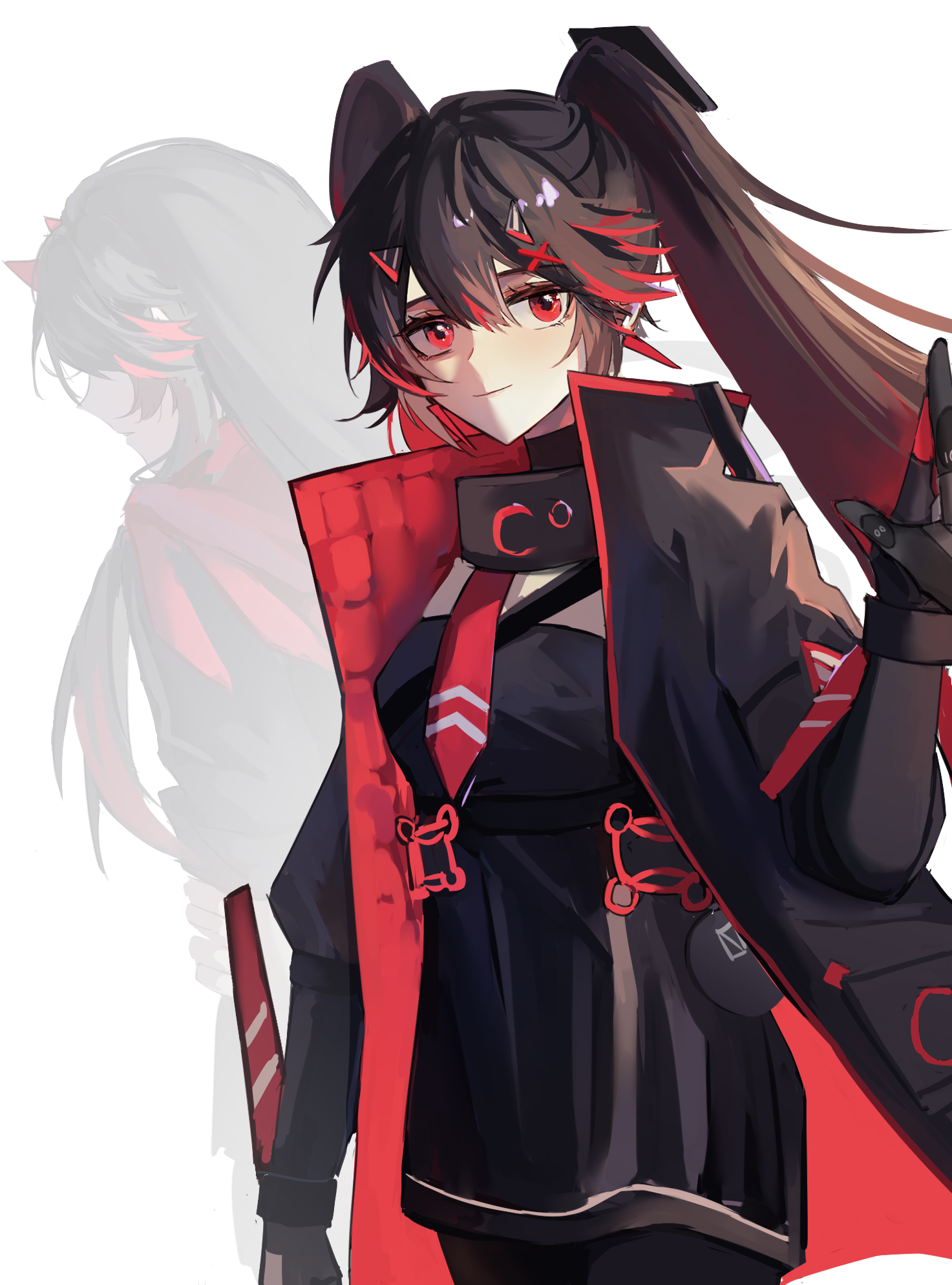 Safebooru - 1girl 1other ambiguous gender arm armor black coat black ...