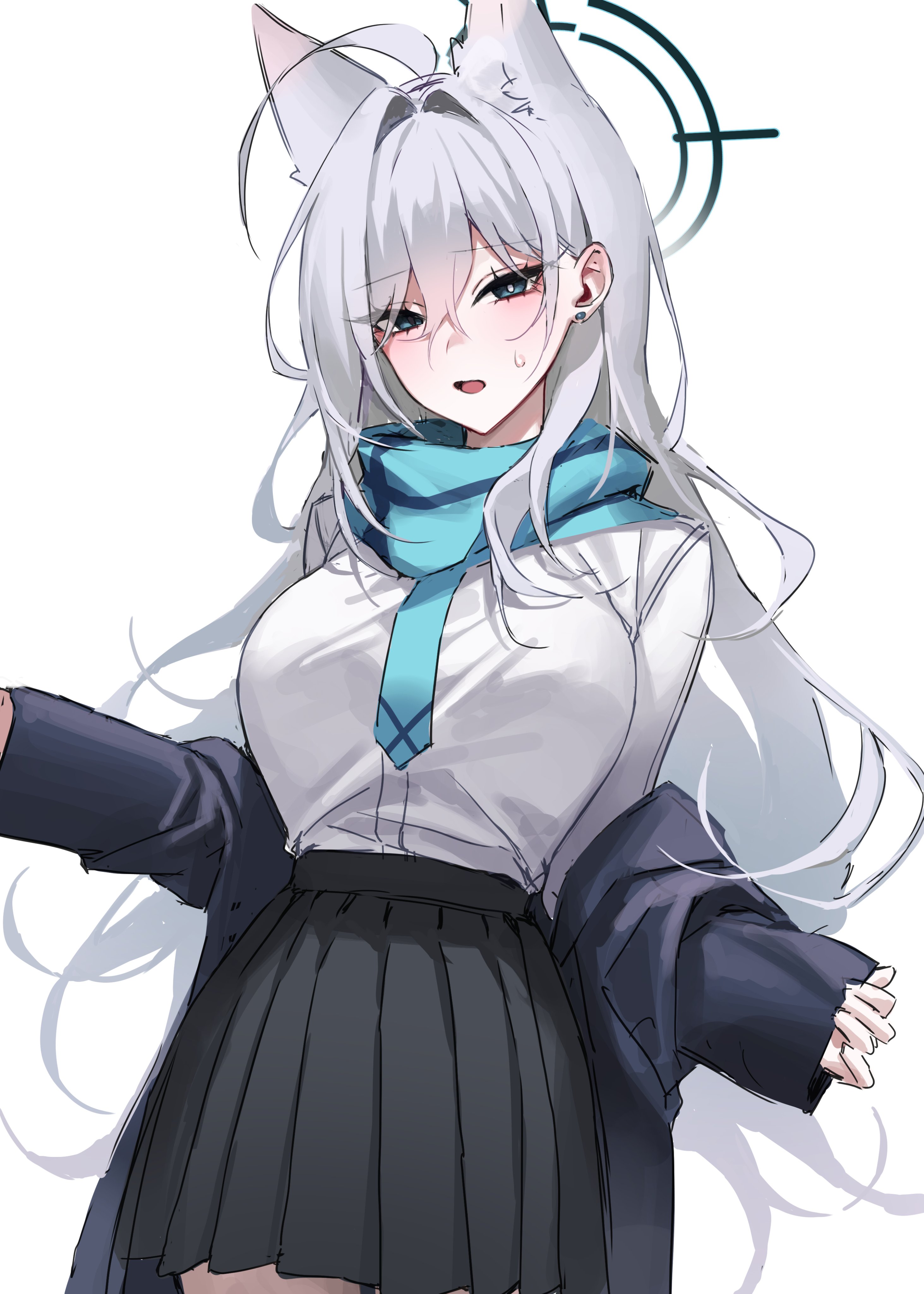 Safebooru - 1girl absurdres ahoge animal ears black skirt blue archive blue eyes blue scarf ...