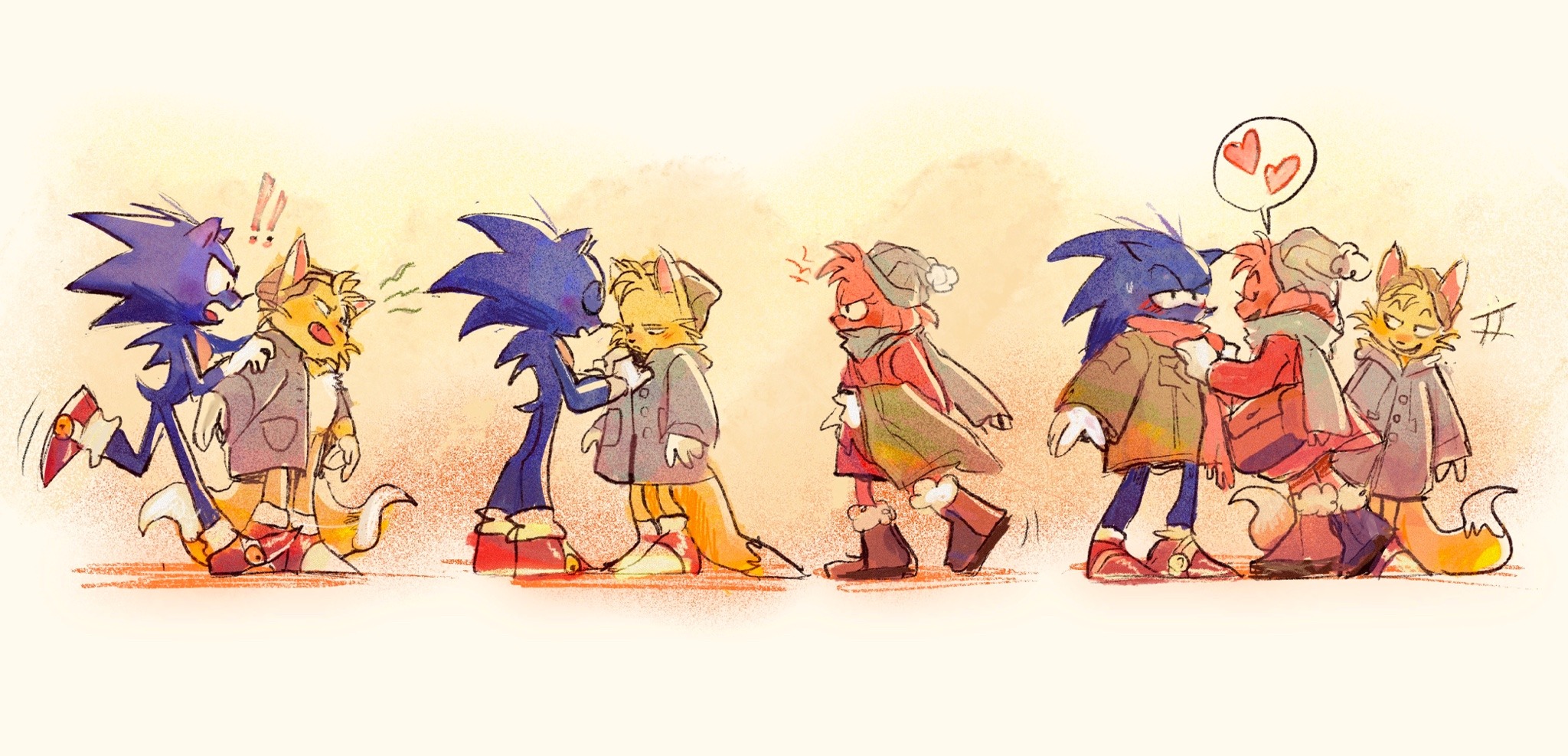 Safebooru - ! !! 1girl 2boys adjusting another's clothes amy rose animal ears animal nose blush ...