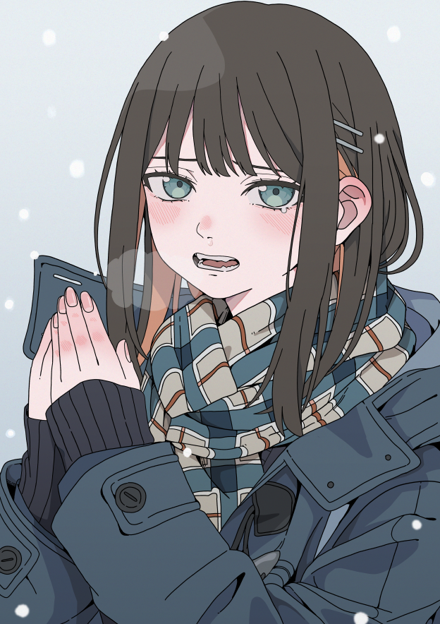 Safebooru - 1girl black sweater blush breath brown hair commentary fangs fingernails green eyes ...