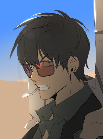 Safebooru 1boy Beard Stubble Black Hair Black Jacket Blue Sky 6756